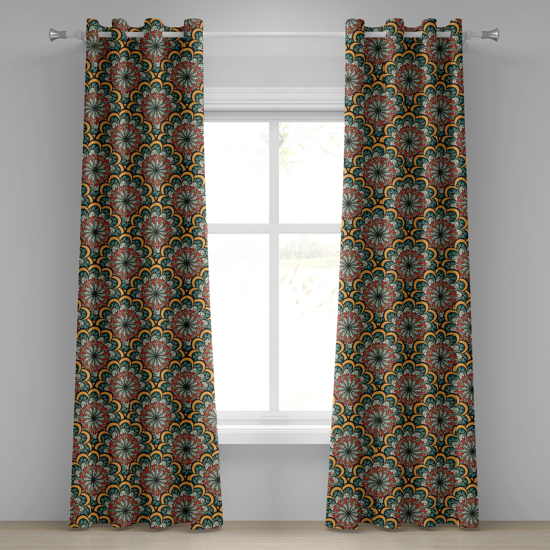 Ambesonne Mandala Grommet Curtain, Tribal Paisley Flowers, 50" x 108 ...