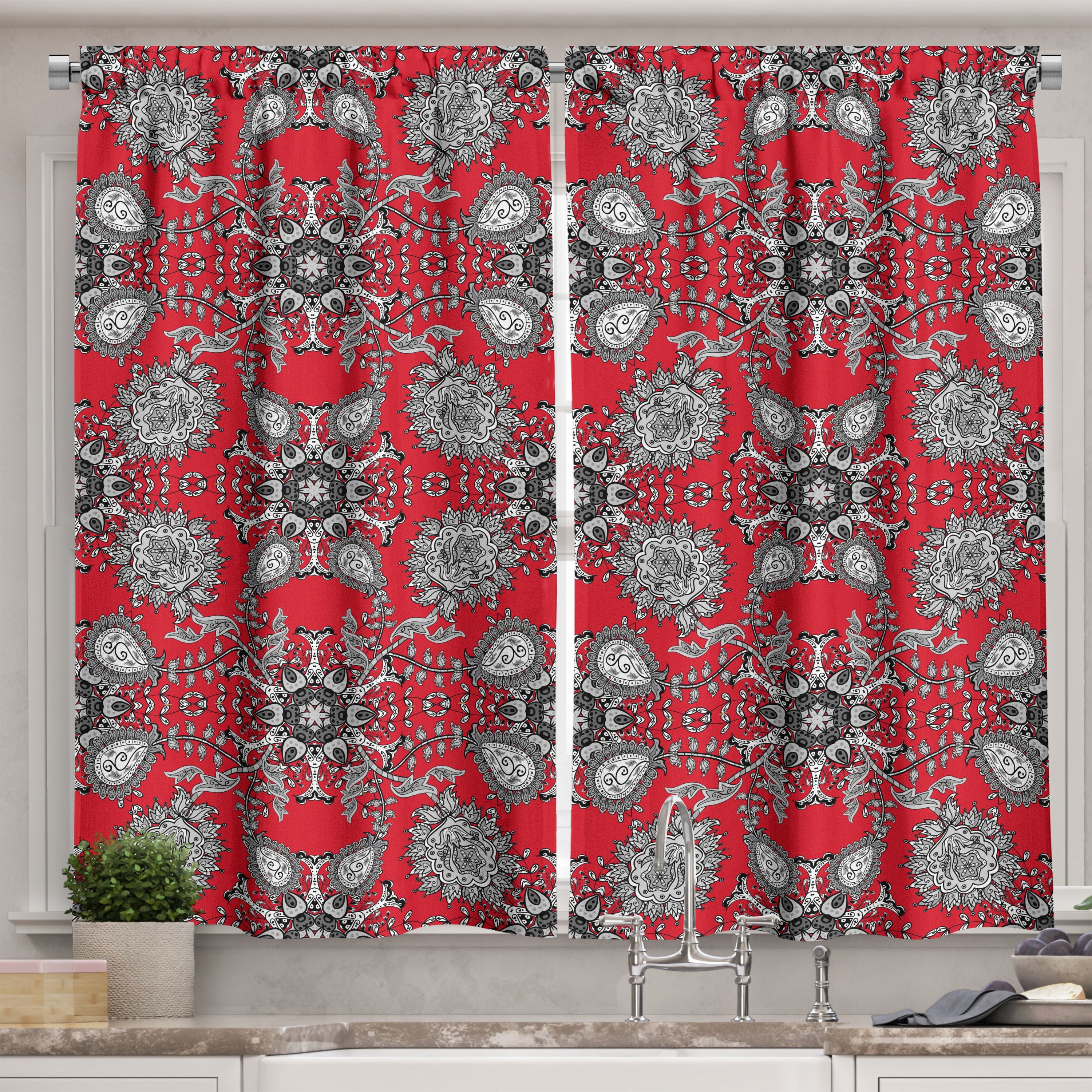 Ambesonne Mandala Kitchen Curtains, Doodle Mandala Flower Art, 55"x39 ...