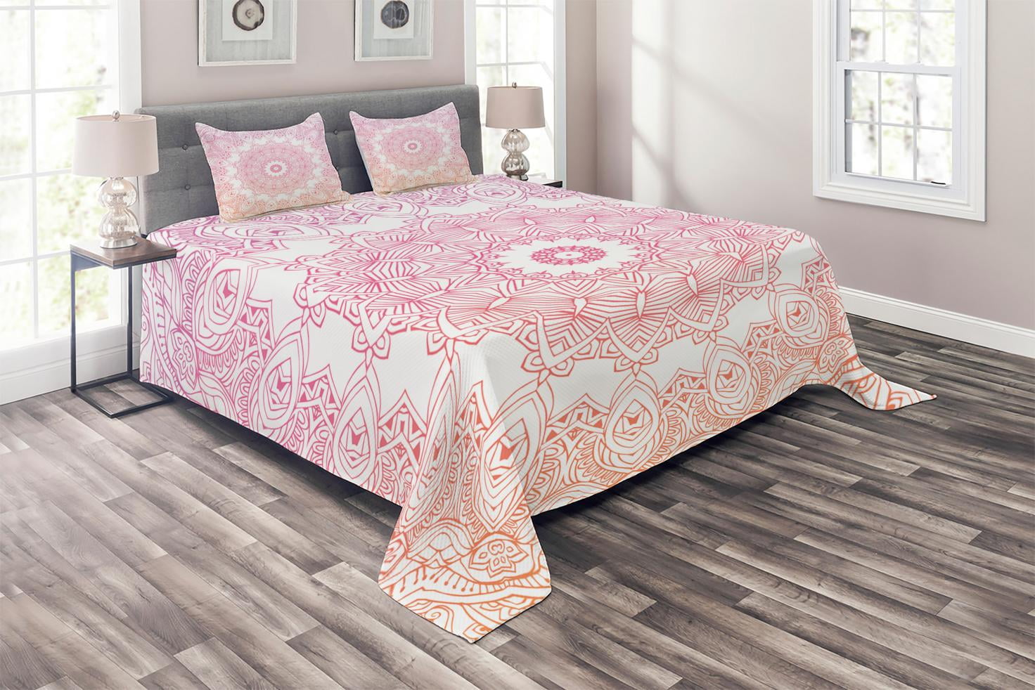 Ambesonne Mandala Quilted Coverlet 3 Pcs, Outline Style Flowers, Queen ...
