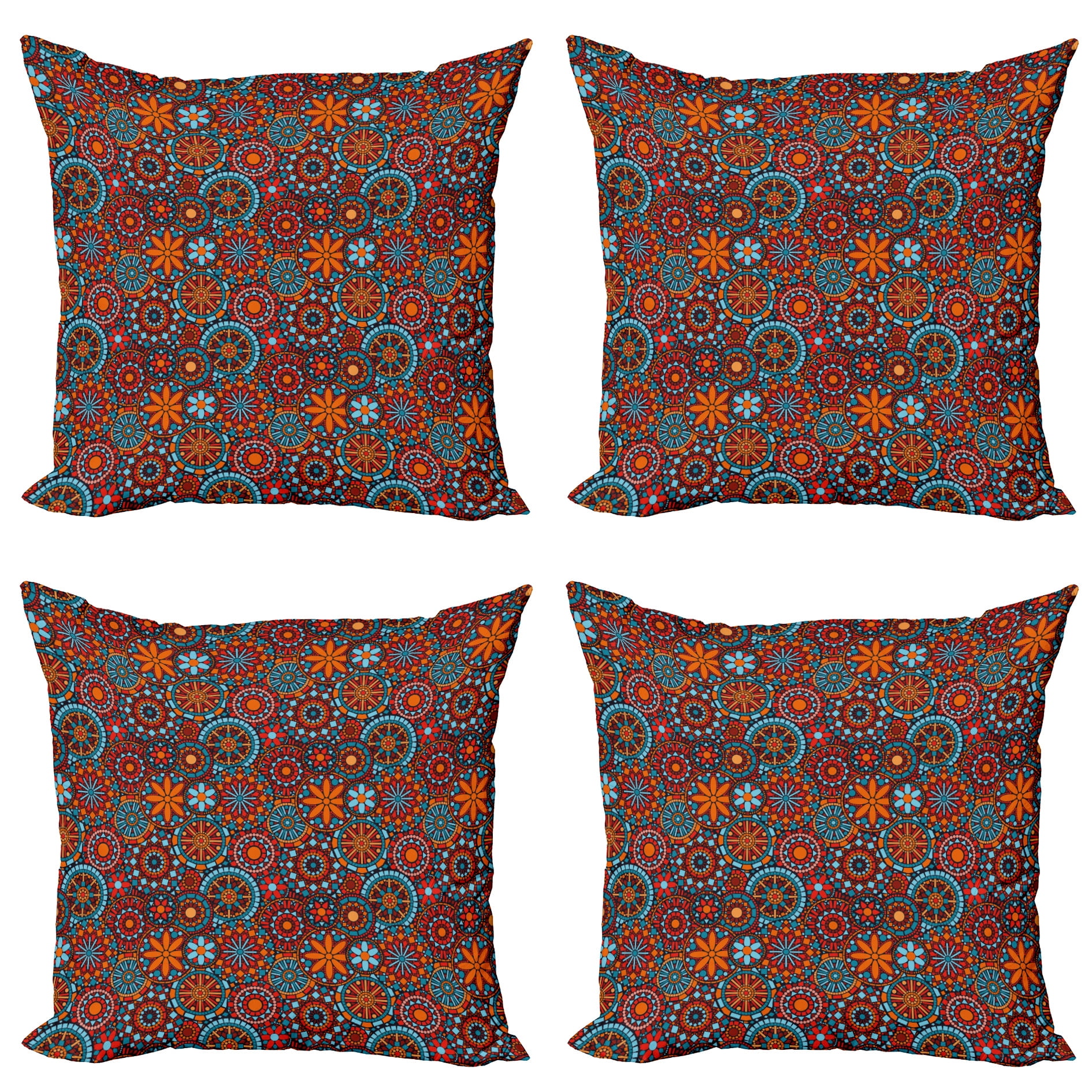 Ambesonne Mandala Throw Pillow Cover 4 Pack, Circular Nested Floral ...