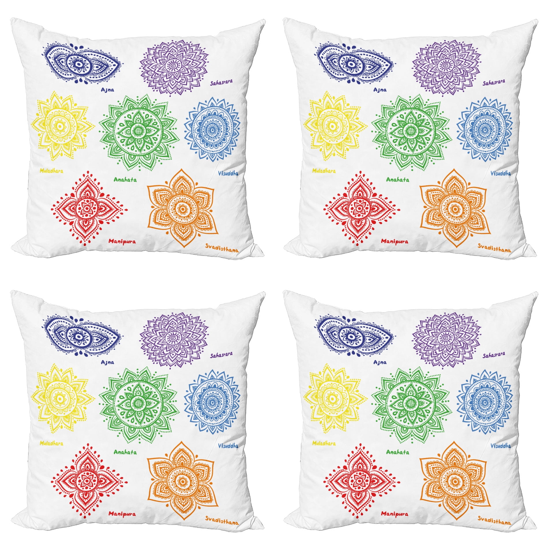 Ambesonne Mandala Throw Pillow Cover 4 Pack, Colorful, 20", Multicolor ...