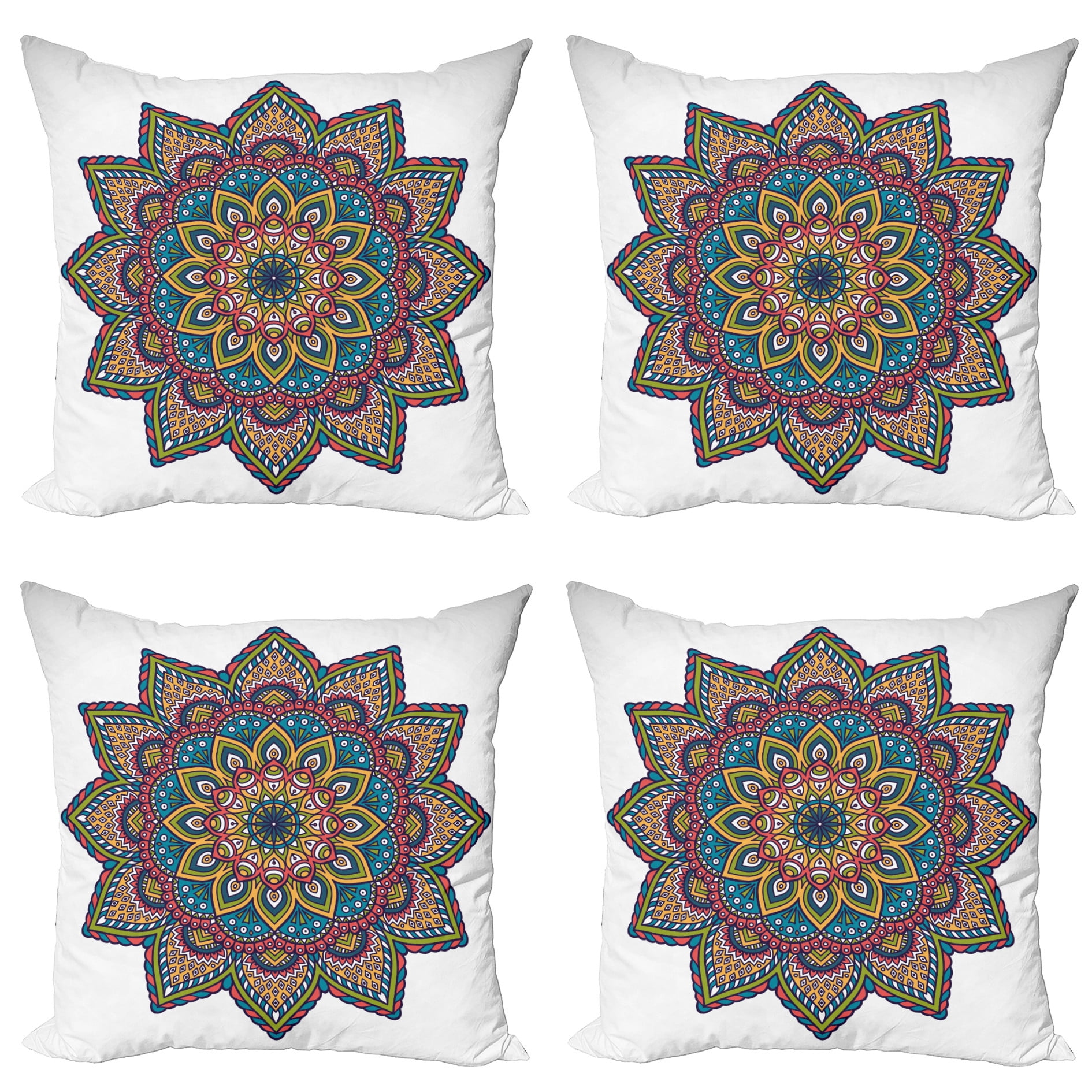 Ambesonne Mandala Throw Pillow Cover 4 Pack, Floral Leaves Details Art ...