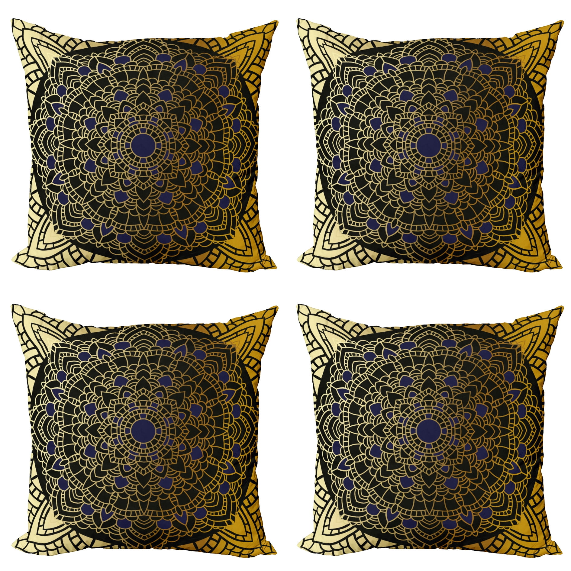 Ambesonne Mandala Throw Pillow Cover 4 Pack, Lotus Inspired Design, 18 ...