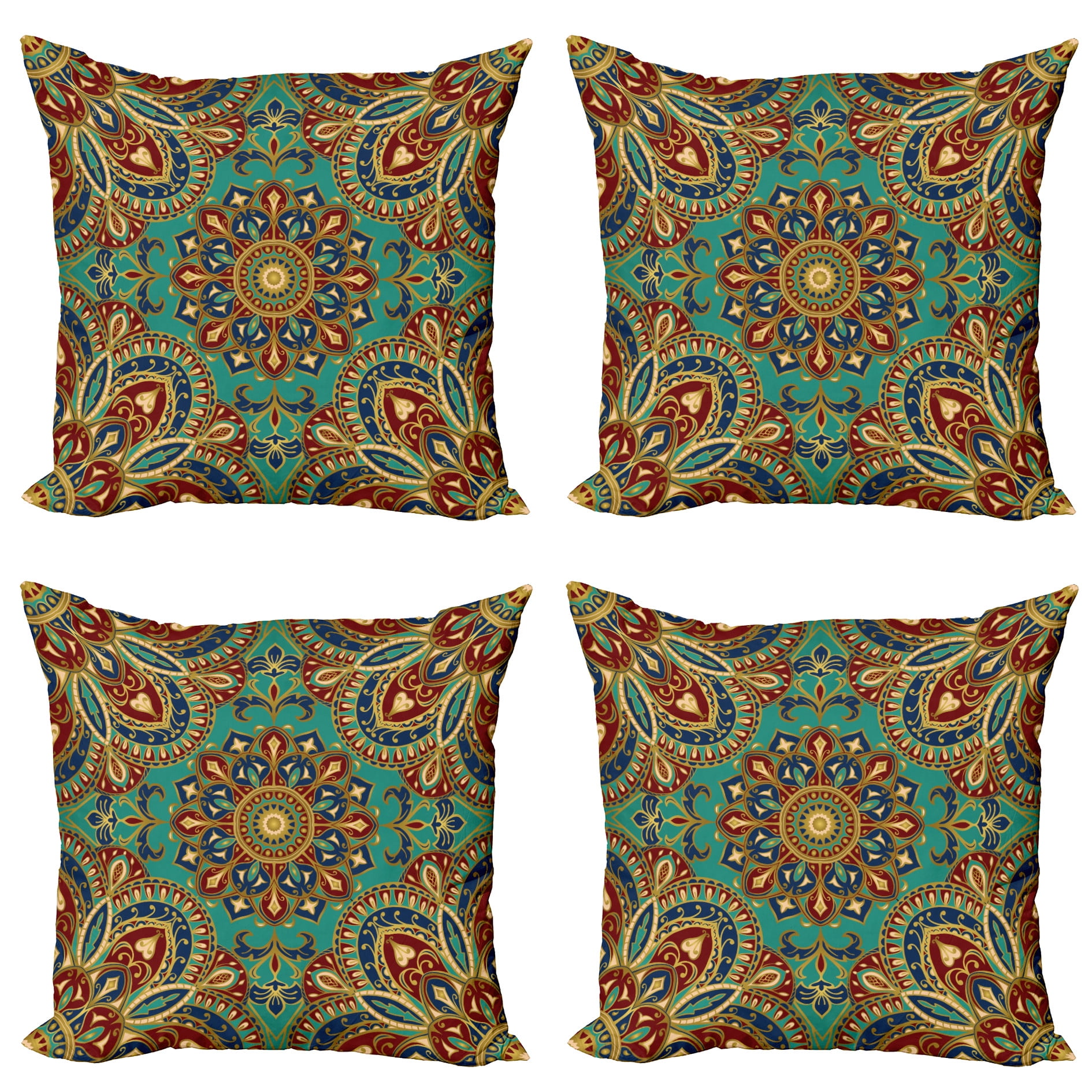 Ambesonne Mandala Throw Pillow Cover 4 Pack, Oriental, 20", Teal Indigo ...