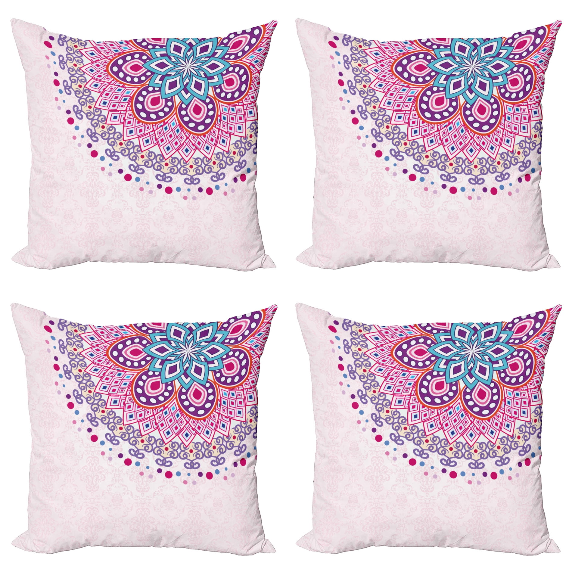 Ambesonne Mandala Throw Pillow Cover 4 Pack, Ornamental, 16", Pale Pink ...