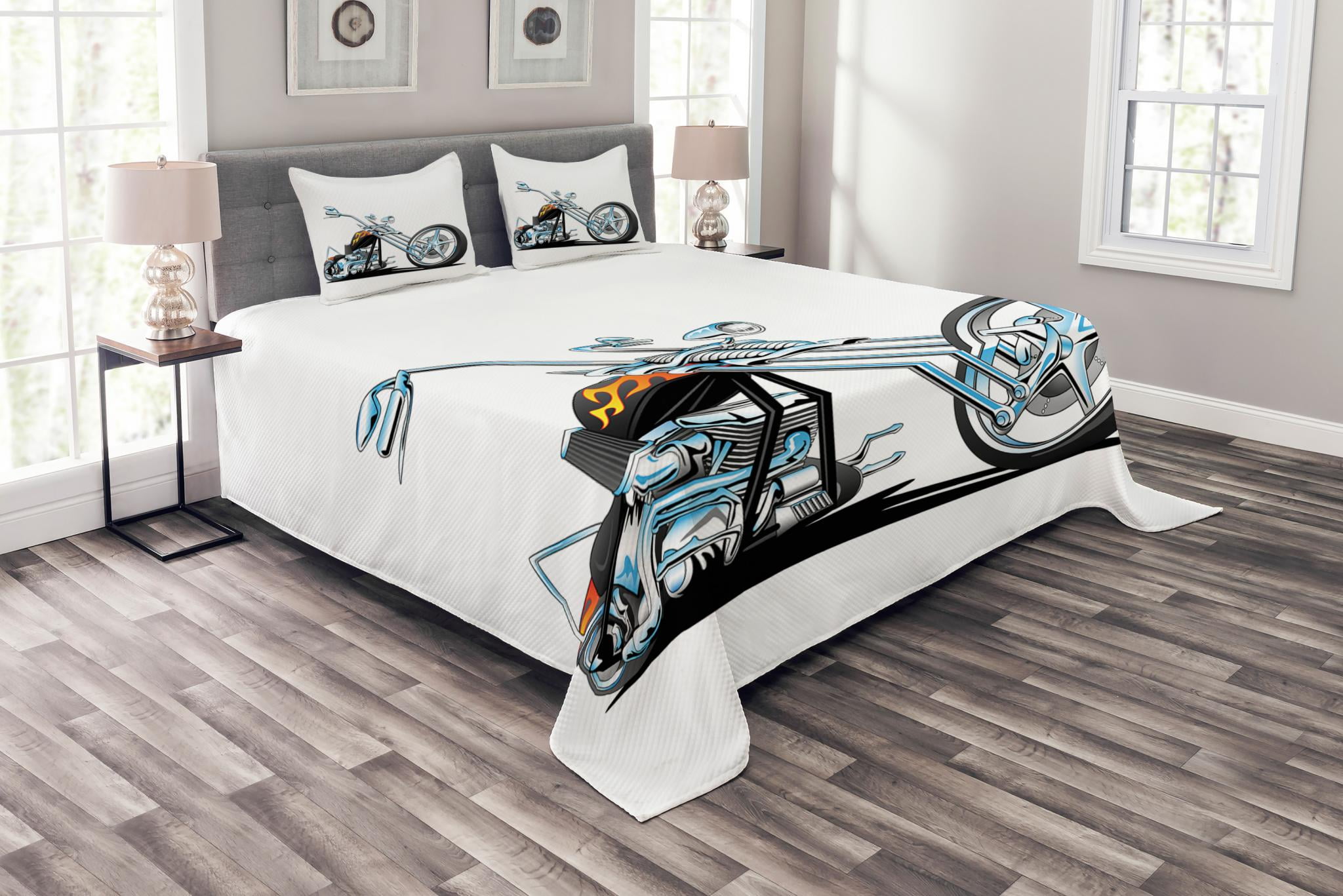 Ambesonne Manly Quilted Bedspread Set 3 Pcs, American Motorcycle Sport ...