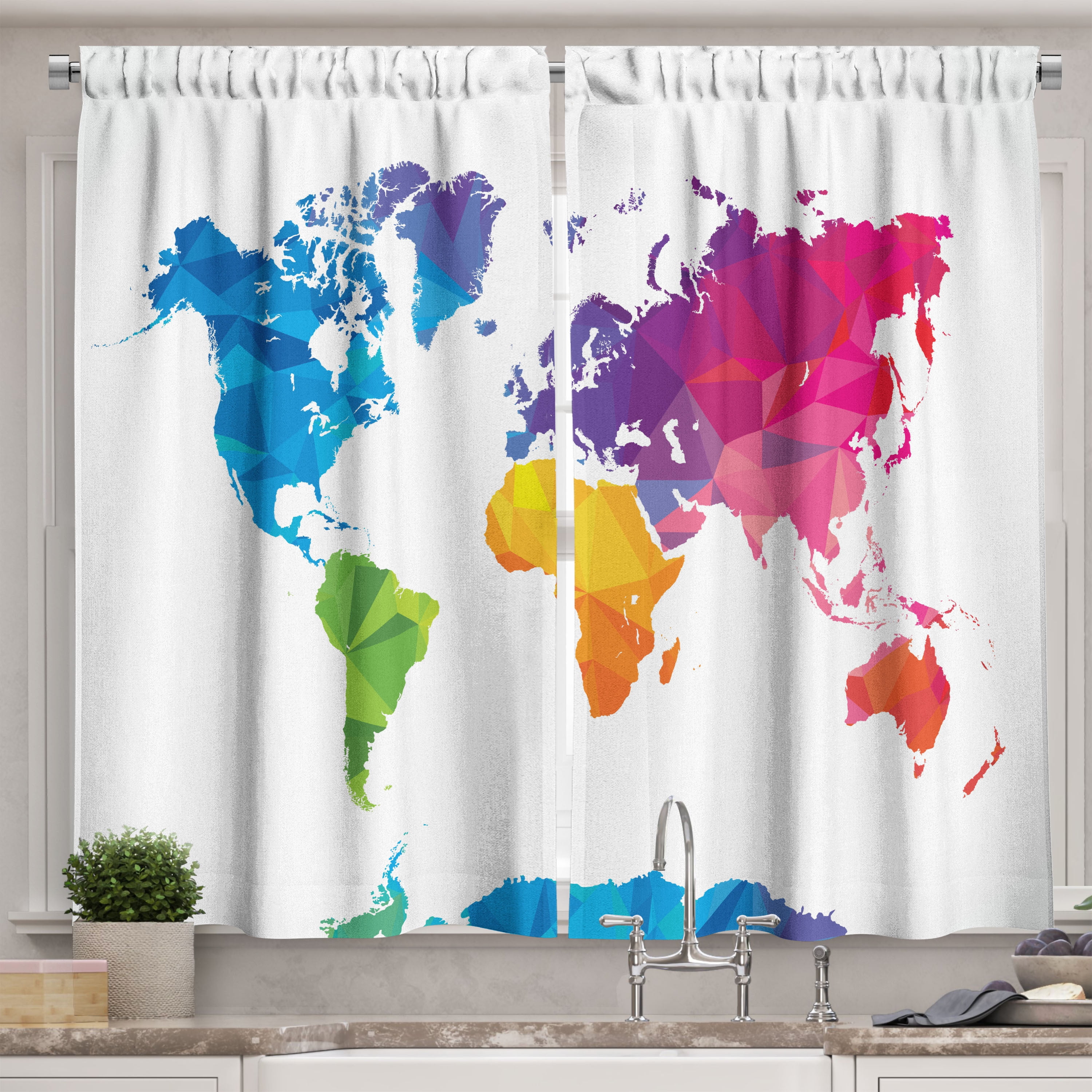 Ambesonne Map Kitchen Curtains, Low Poly Art Rainbow Color, 55"x39 ...