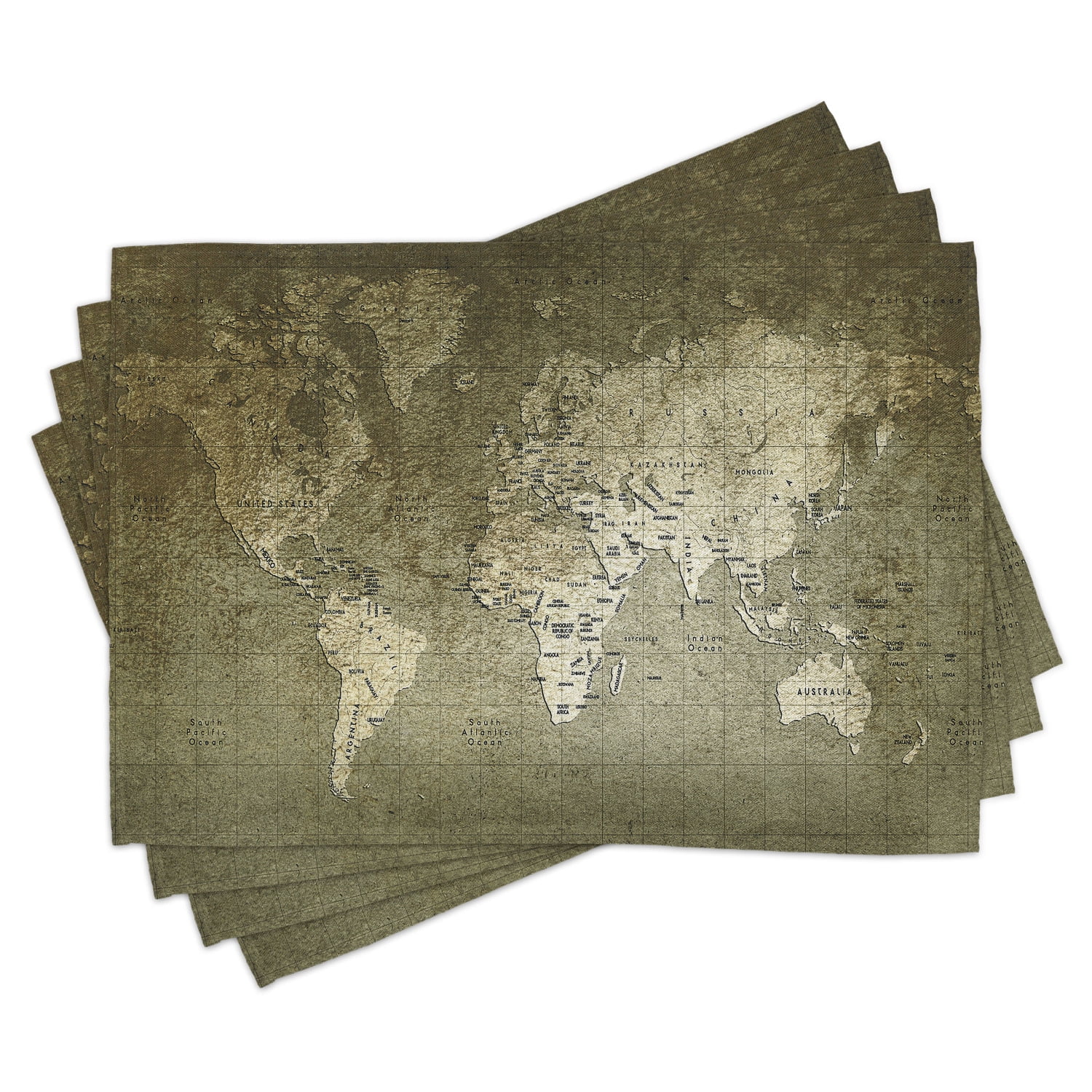 Ambesonne Map Place Mats Set of 4, Nostalgic World Map, Standard Size ...
