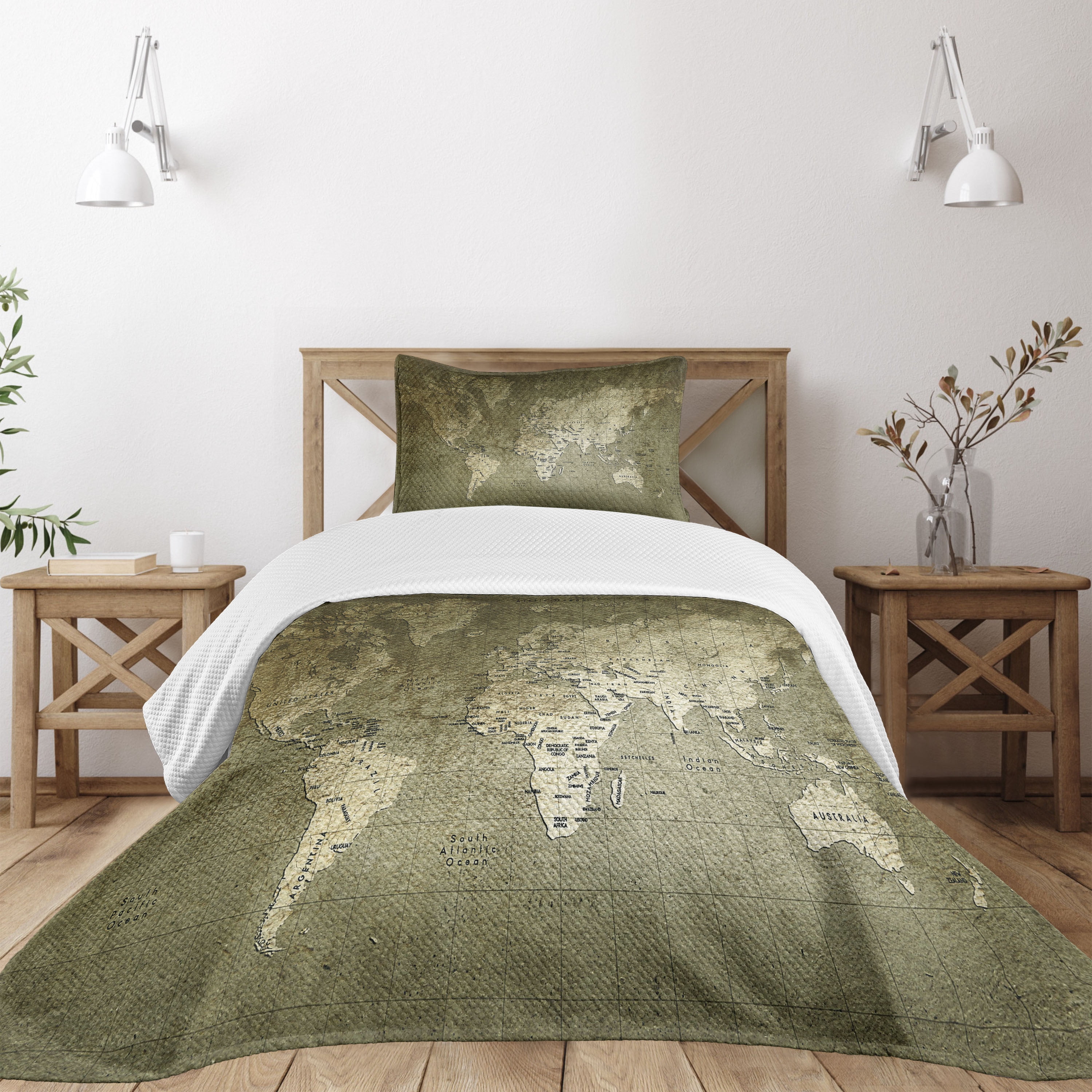 Ambesonne Map Quilted Bedspread Set 2 Pcs, Nostalgic World Map, Twin ...