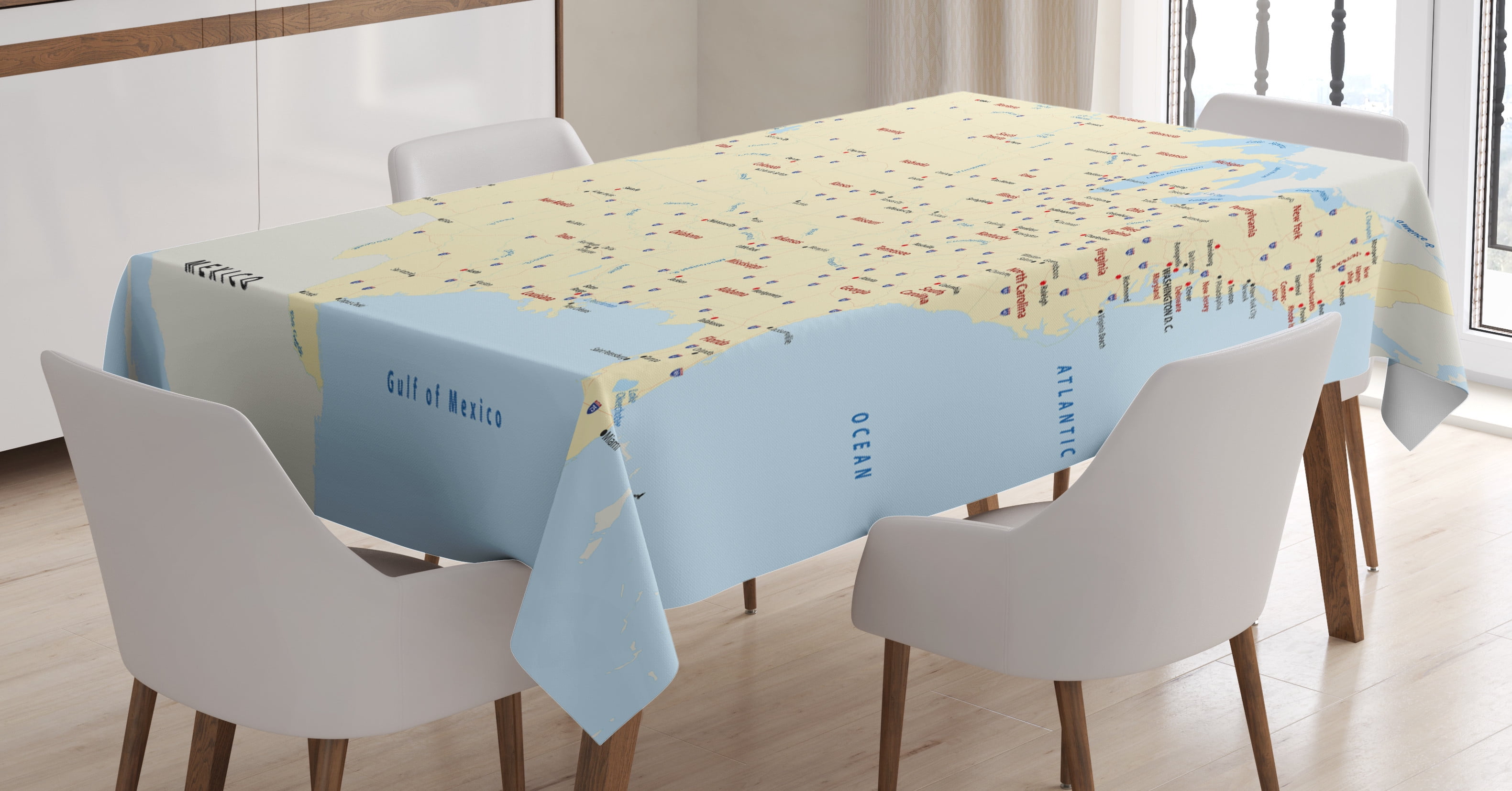 Ambesonne Map Tablecloth Rectangular Table Cover, America Cities ...