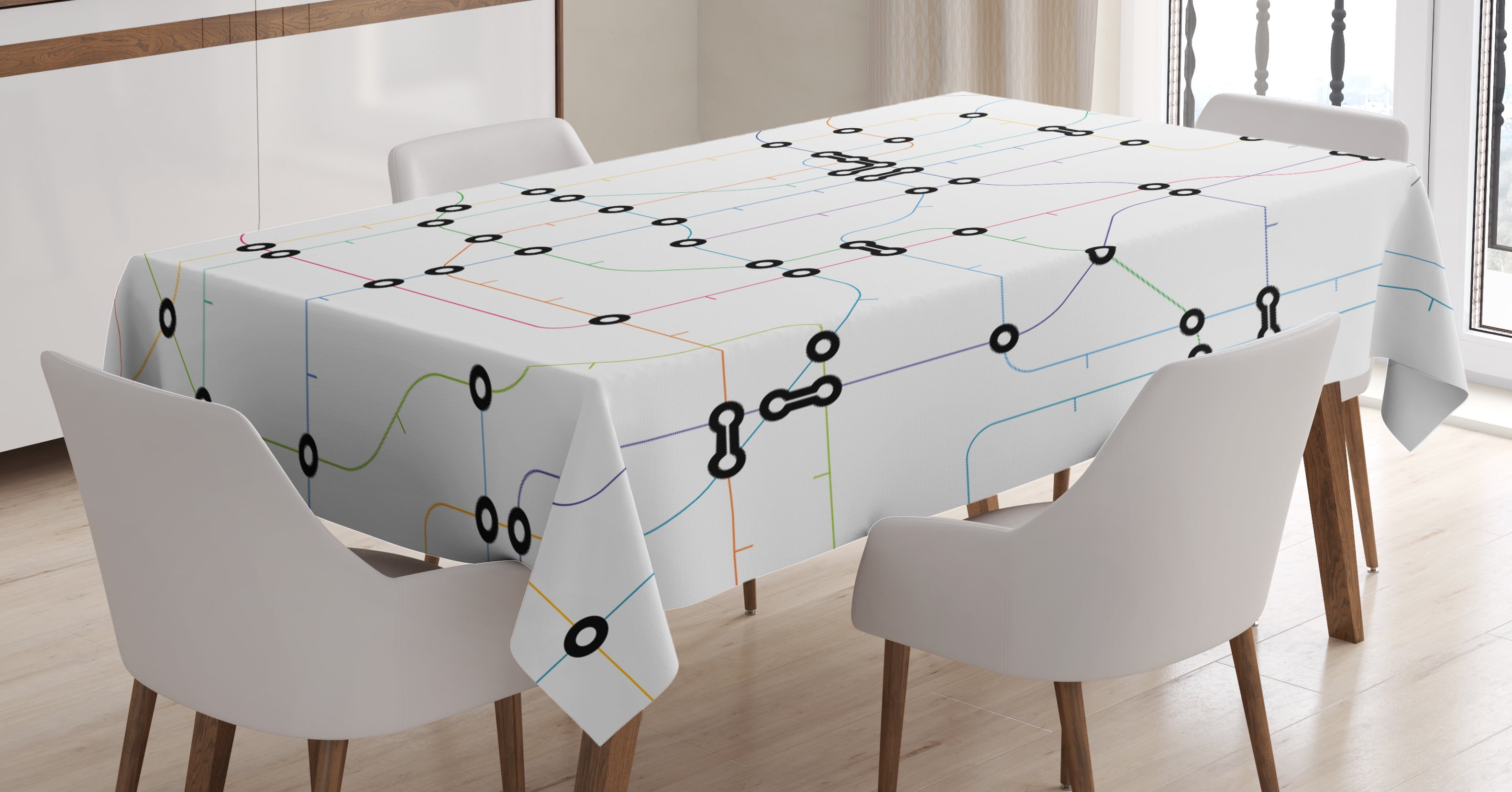 Ambesonne Map Tablecloth Rectangular Table Cover, Colorful Lines Metro ...