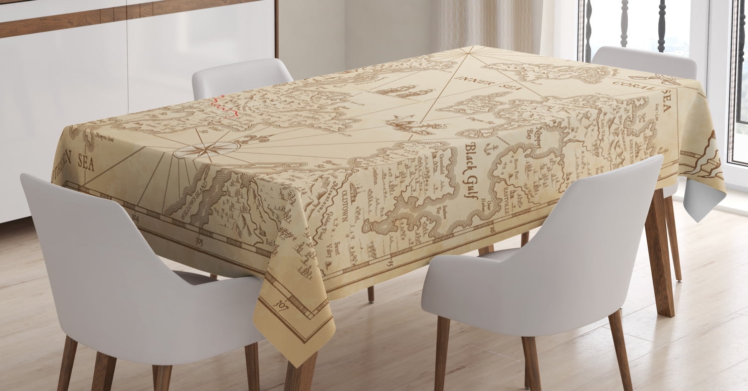 Ambesonne Map Tablecloth Rectangular Table Cover, Grunge Treasure Map ...