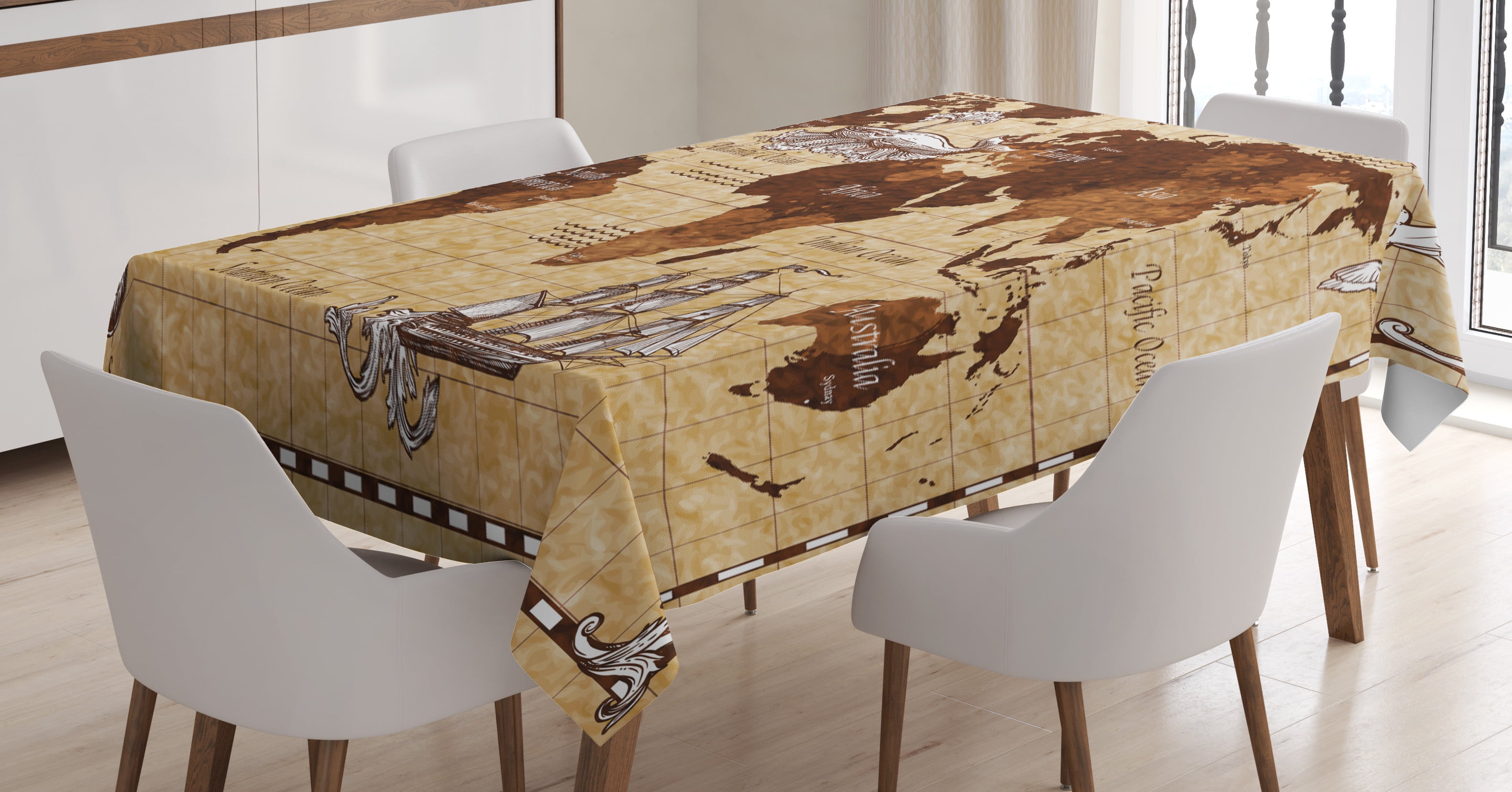 Ambesonne Map Tablecloth Rectangular Table Cover, Retro Sketch World ...