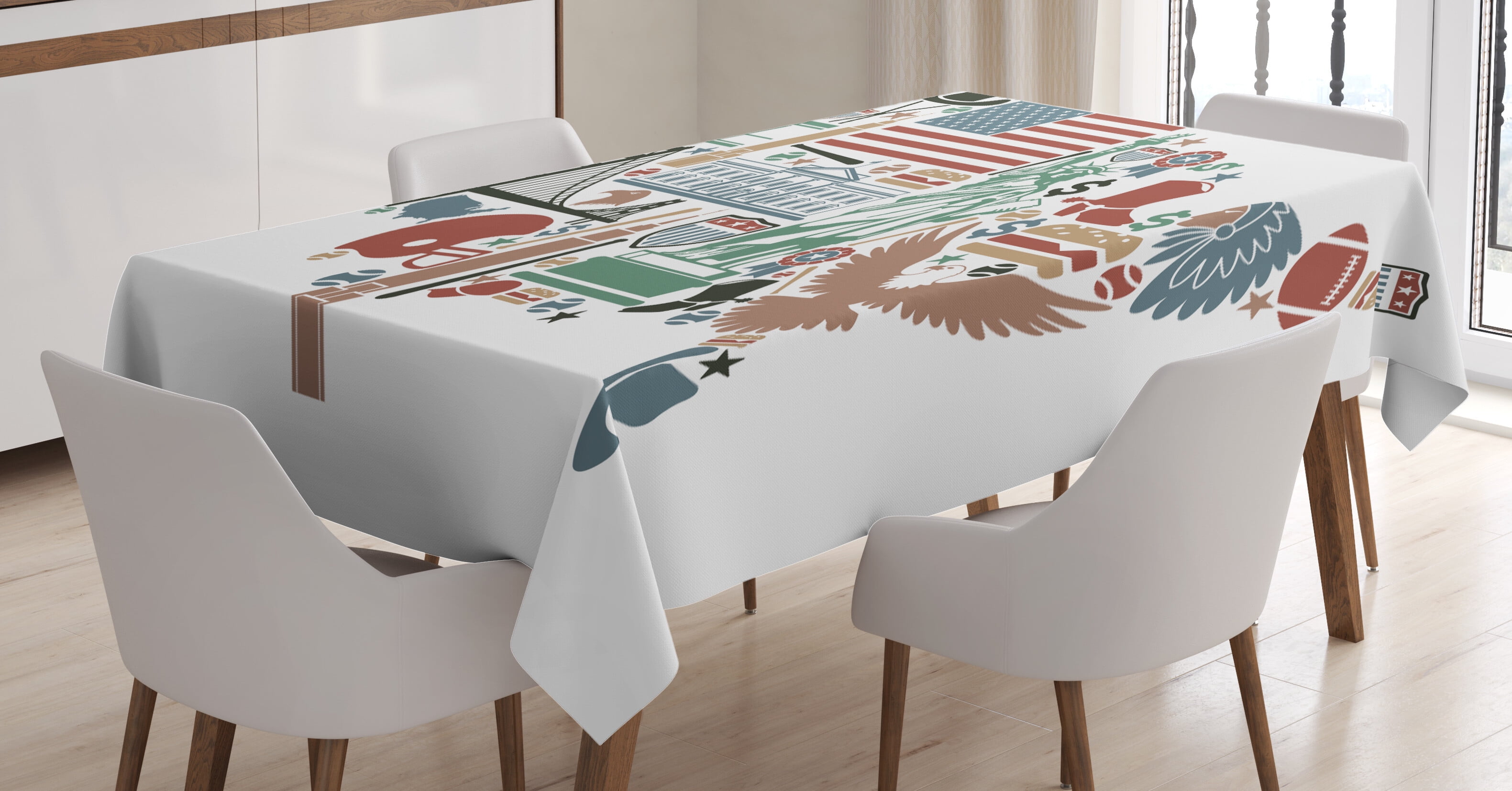 Ambesonne Map Tablecloth Rectangular Table Cover, Travel Landmarks USA ...
