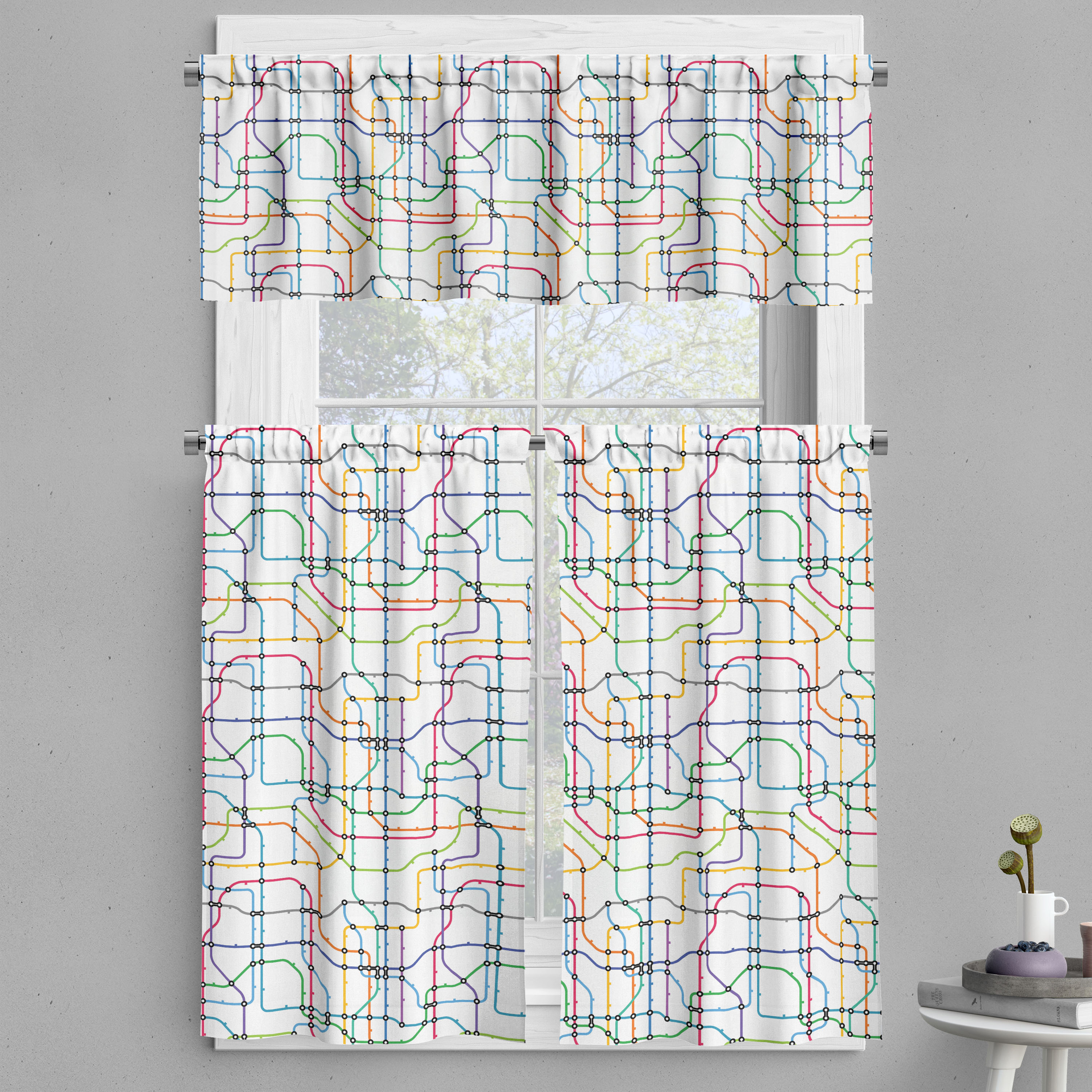 Ambesonne Map Valance & Curtain, Colorful Lines Metro Scheme, 55"x30 ...