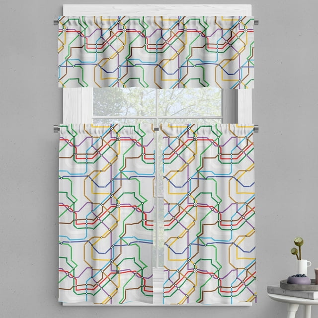 Ambesonne Map Valance & Curtain, Vibrant Striped Metro Route, 55"x45 ...