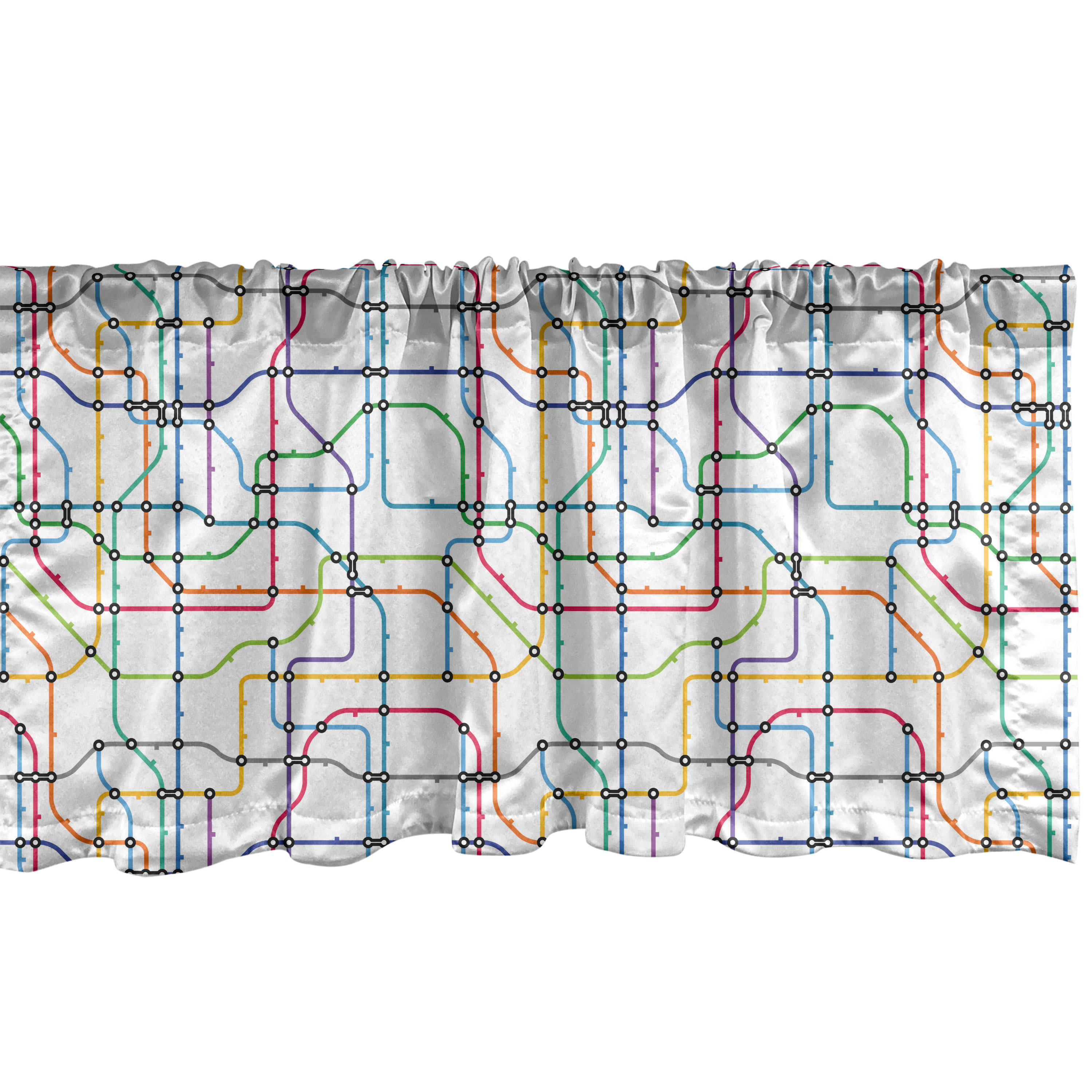 Ambesonne Map Window Valance, Colorful Lines Metro Scheme, 42" x 12 ...