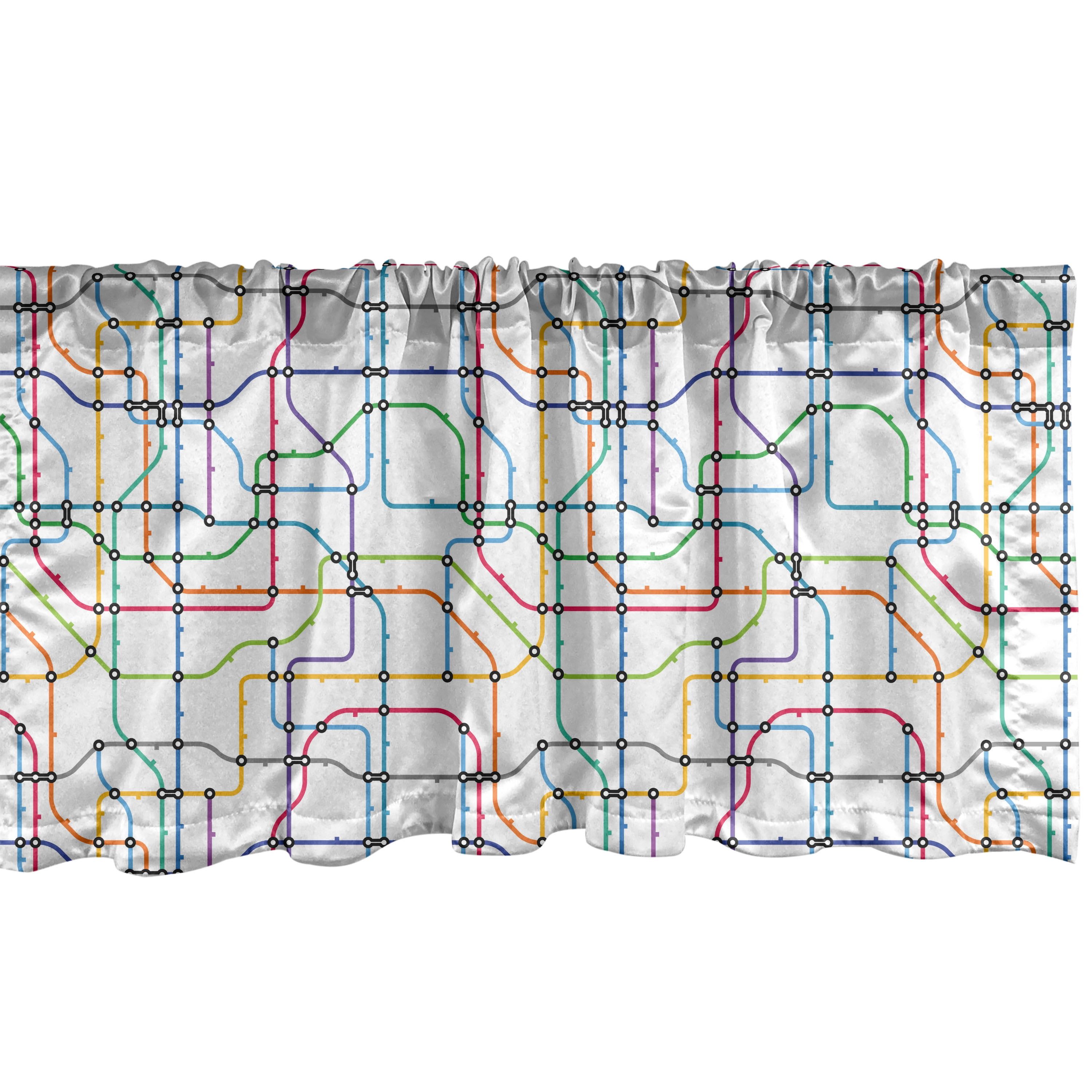 Ambesonne Map Window Valance, Colorful Lines Metro Scheme, 42" x 18 ...