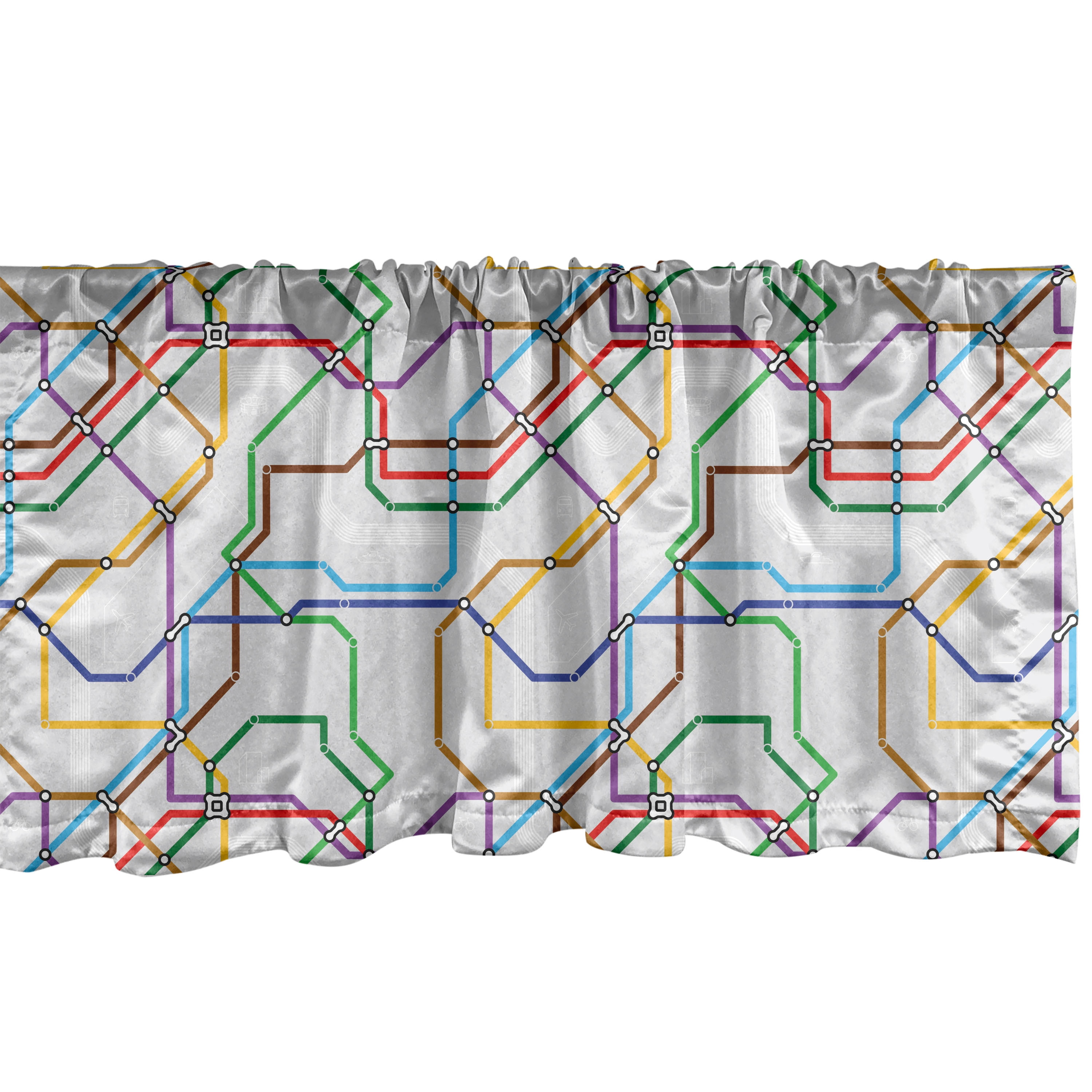 Ambesonne Map Window Valance, Vibrant Striped Metro Route, 54" X 18 ...
