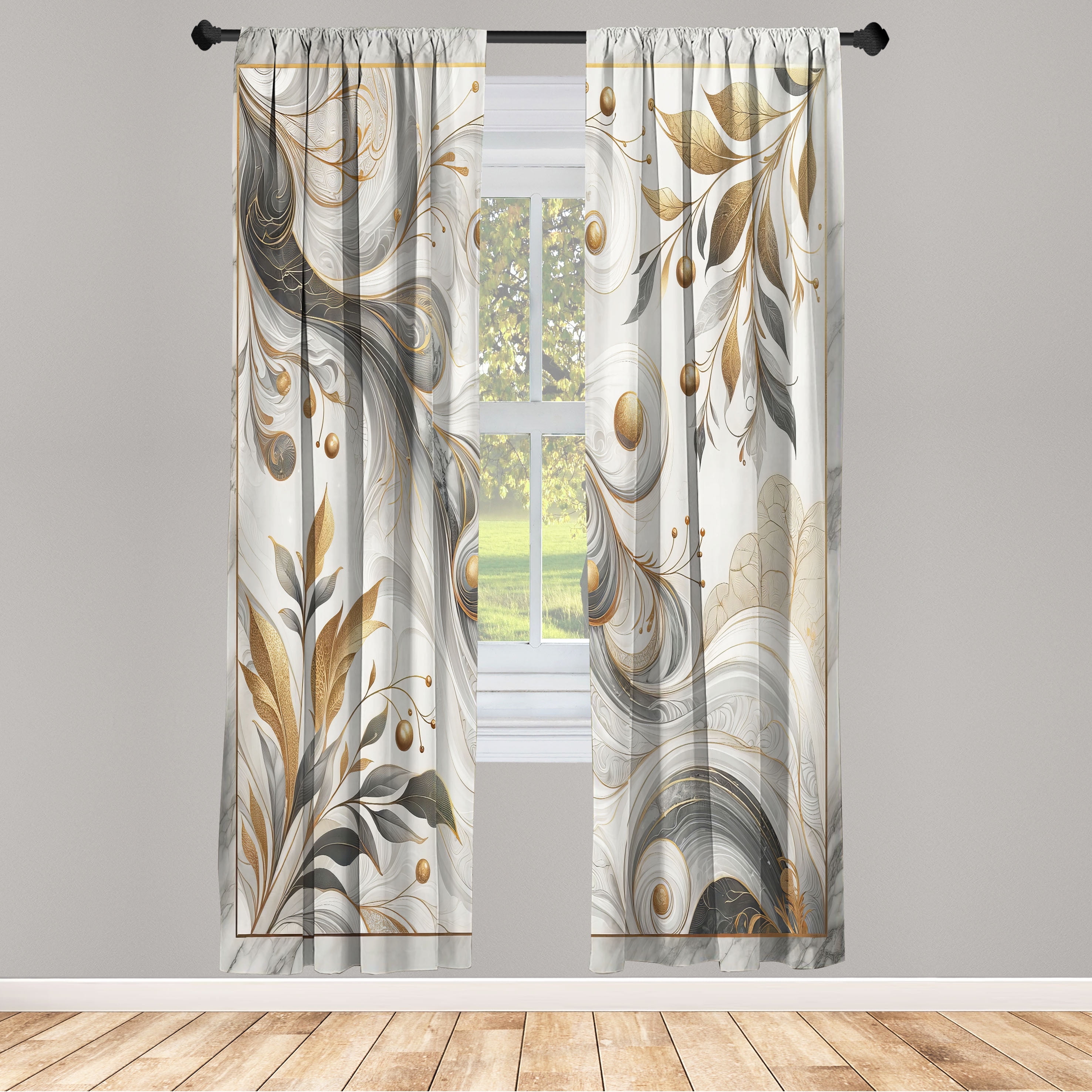 Ambesonne Marble Print Curtains, Swirls and Branches, Pair of 28"x95 ...