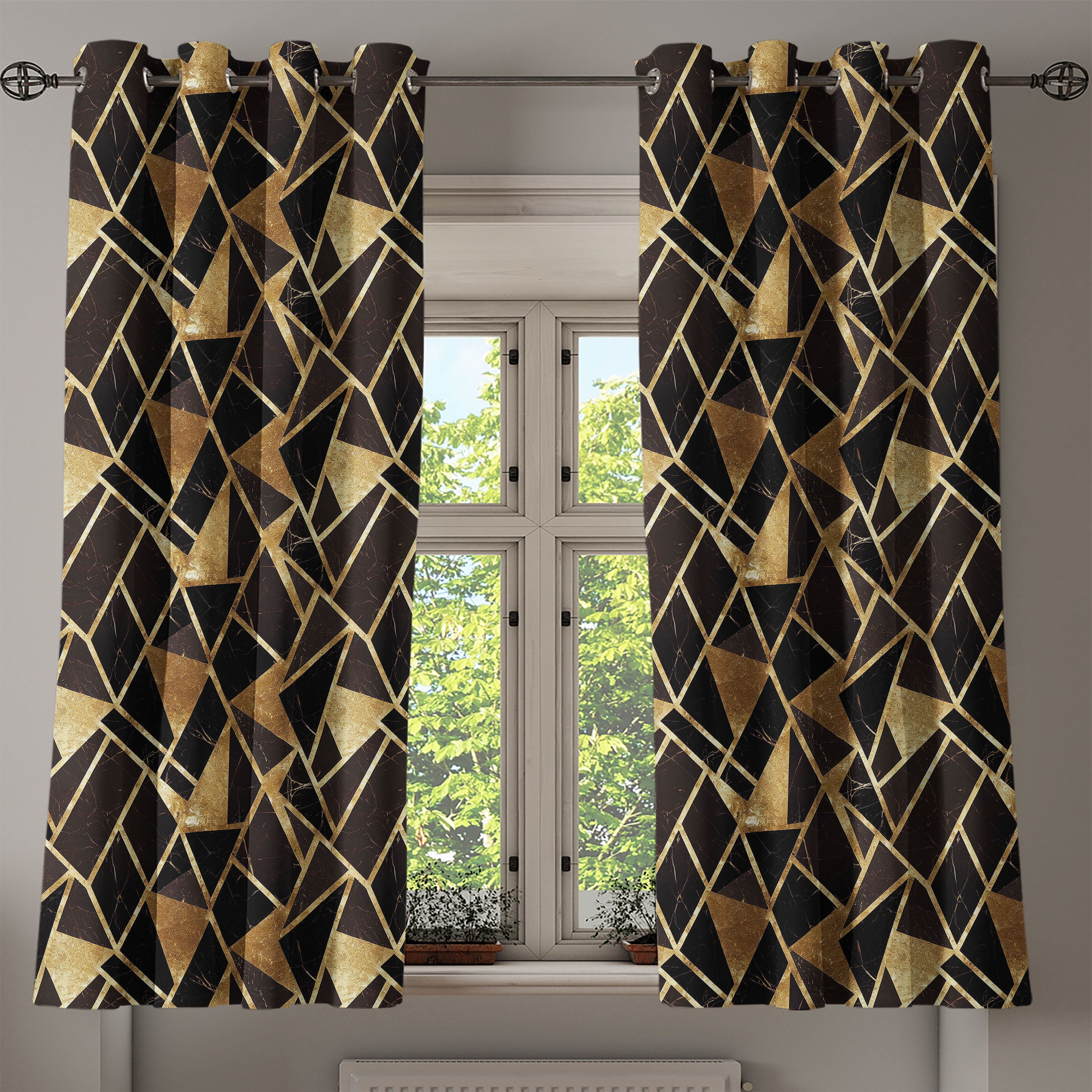 Ambesonne Marble Print Grommet Curtain, Triangle Art Geometric, 50"x60 ...
