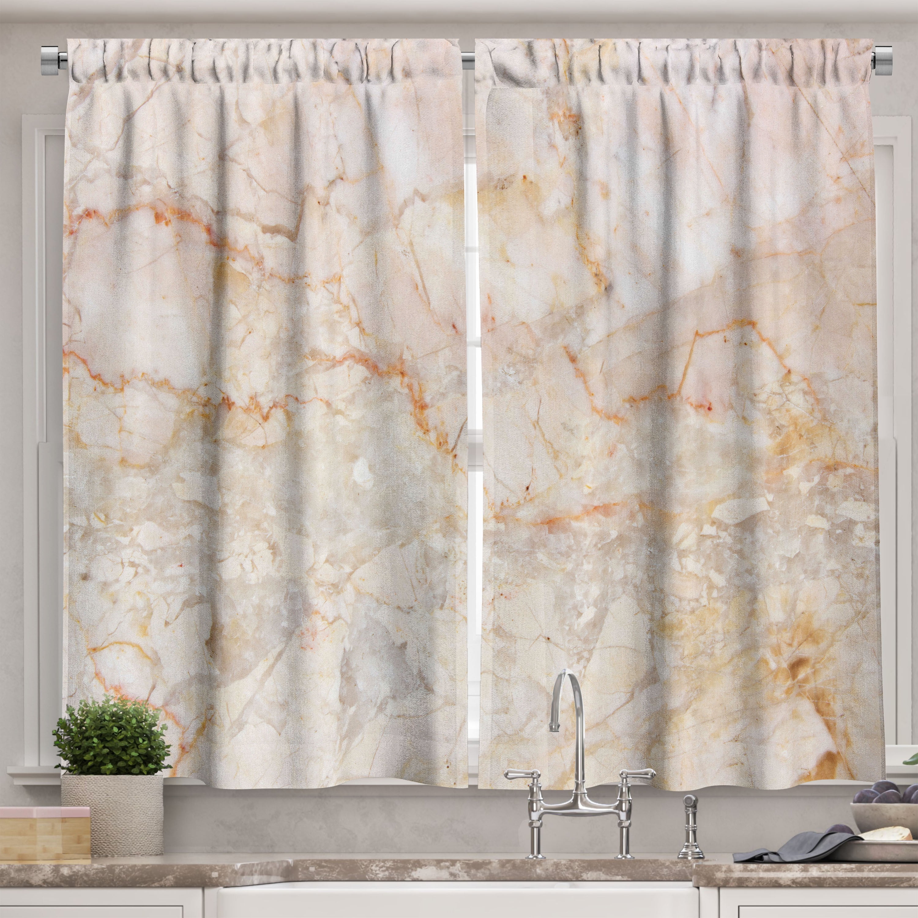 Ambesonne Marble Print Kitchen Curtains, Mine Fractures Stains, 55"x39 ...