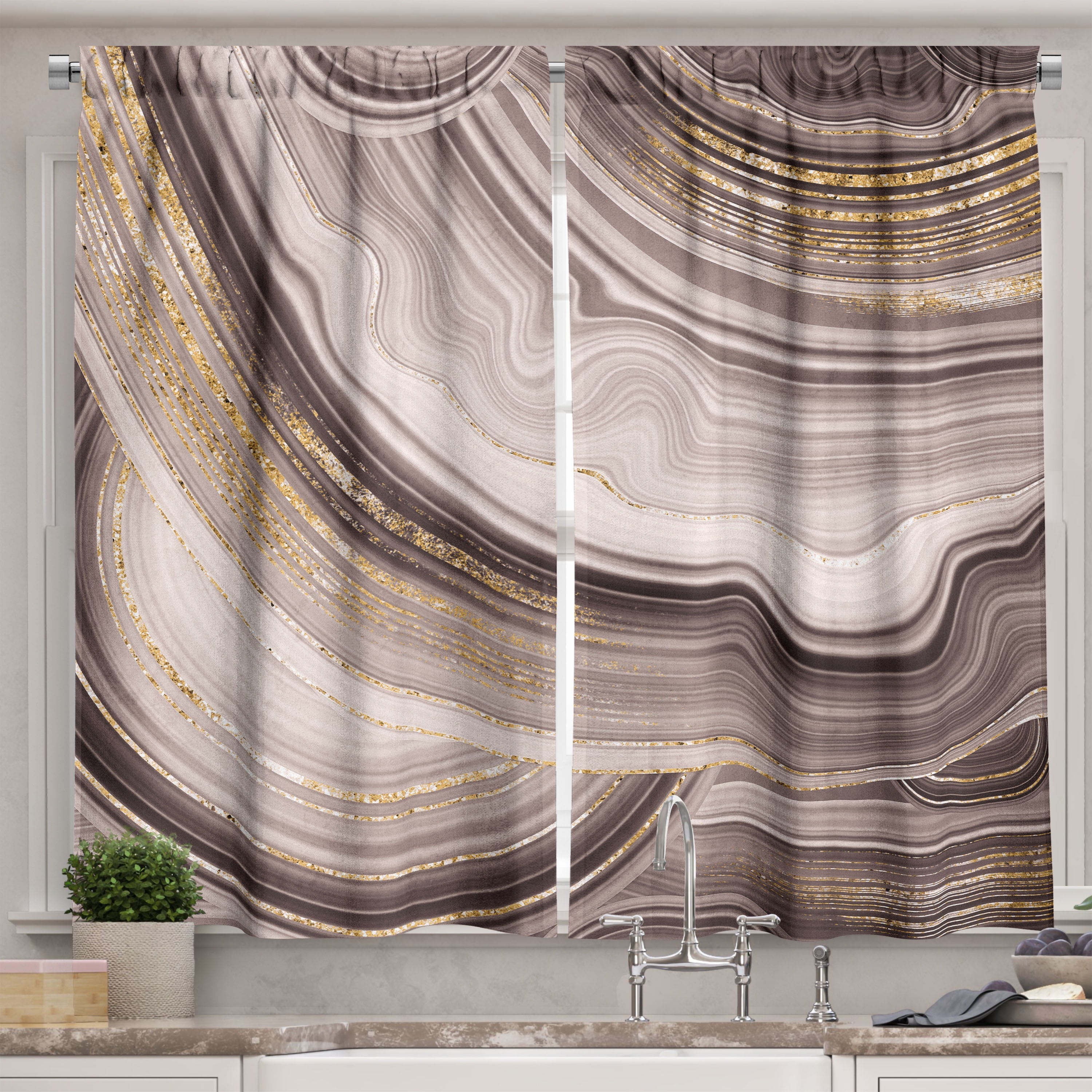 Ambesonne Marble Print Kitchen Curtains, Soft Earth Tones Style, 55"x24 ...