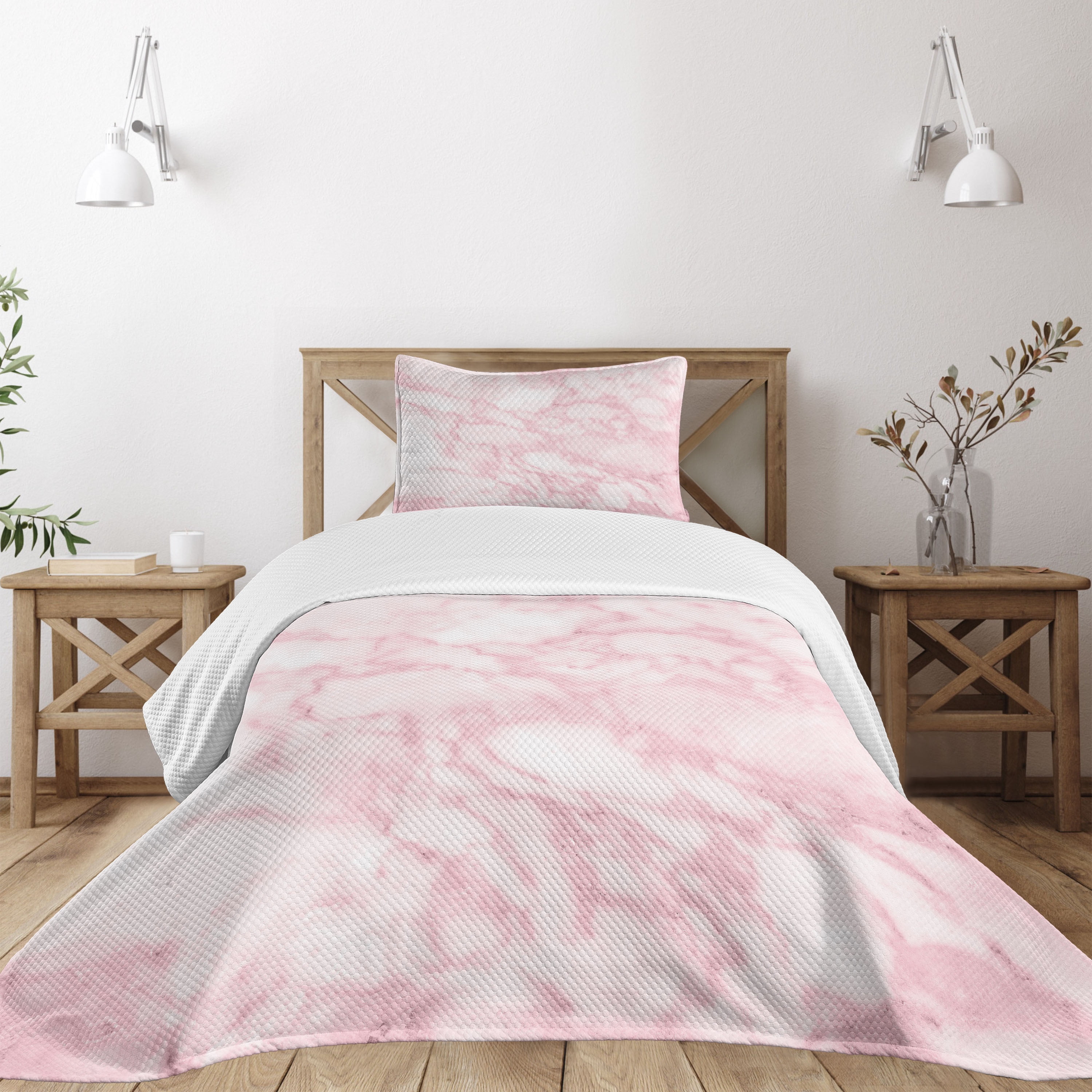 Ambesonne Marble Print Quilted Bedspread Set 2 Pcs, Soft Granite ...