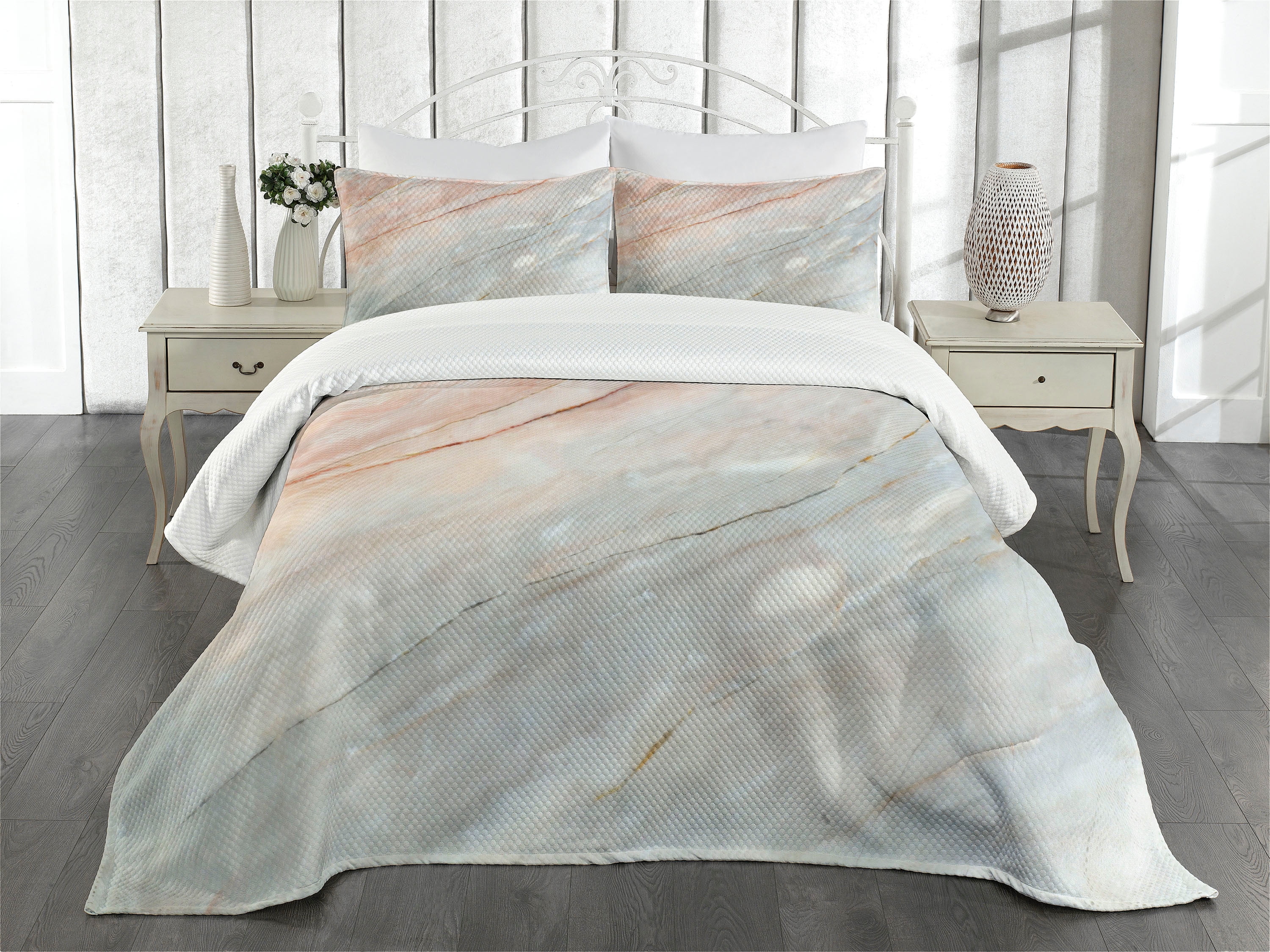 Ambesonne Marble Print Quilted Bedspread Set 3 Pcs, Onyx Scratches ...