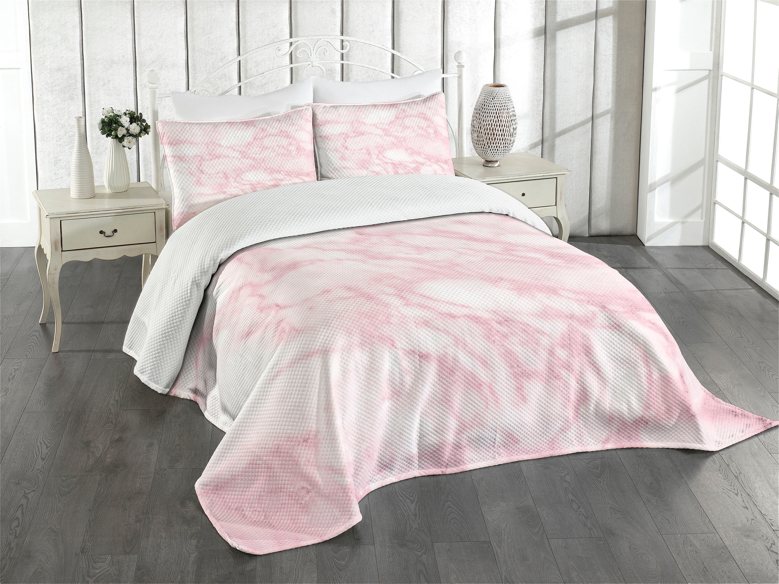 Ambesonne Marble Print Quilted Bedspread Set 3 Pcs, Soft Granite ...