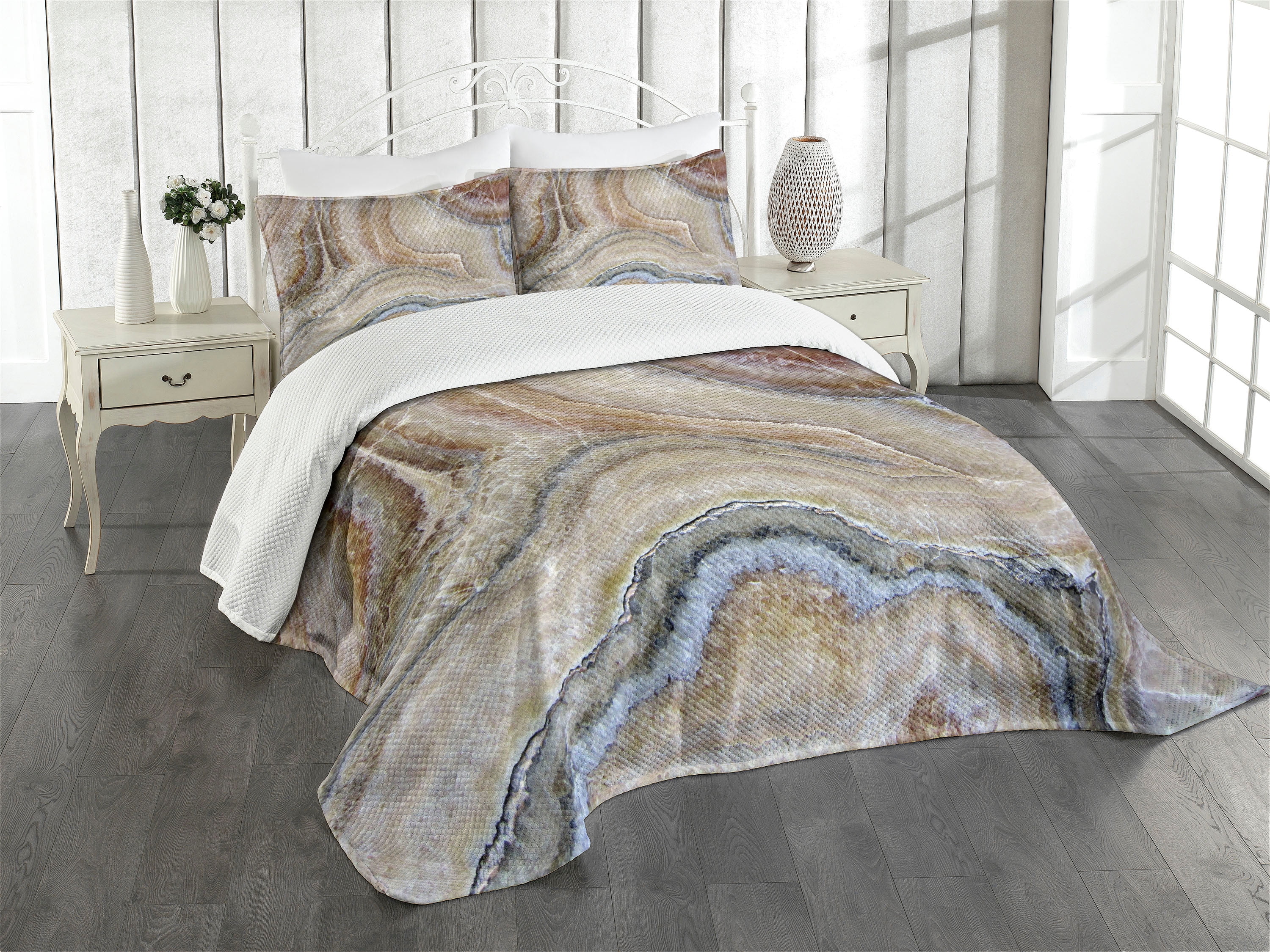 Ambesonne Marble Print Bedspread Set, 3 Pcs, Onyx Surface, Queen ...