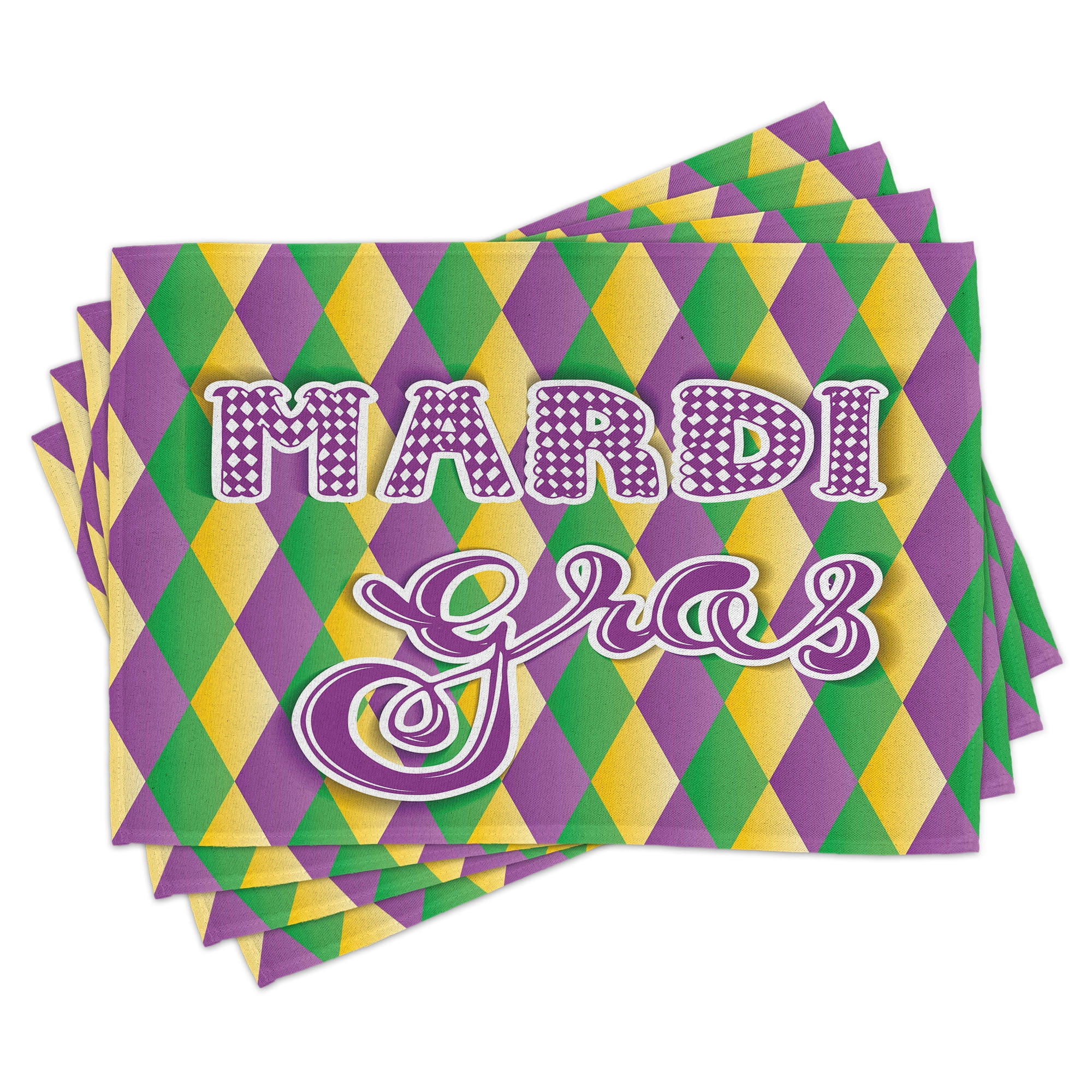 Ambesonne Mardi Gras Place Mats Set of 4, Word on Diamond Backdrop ...