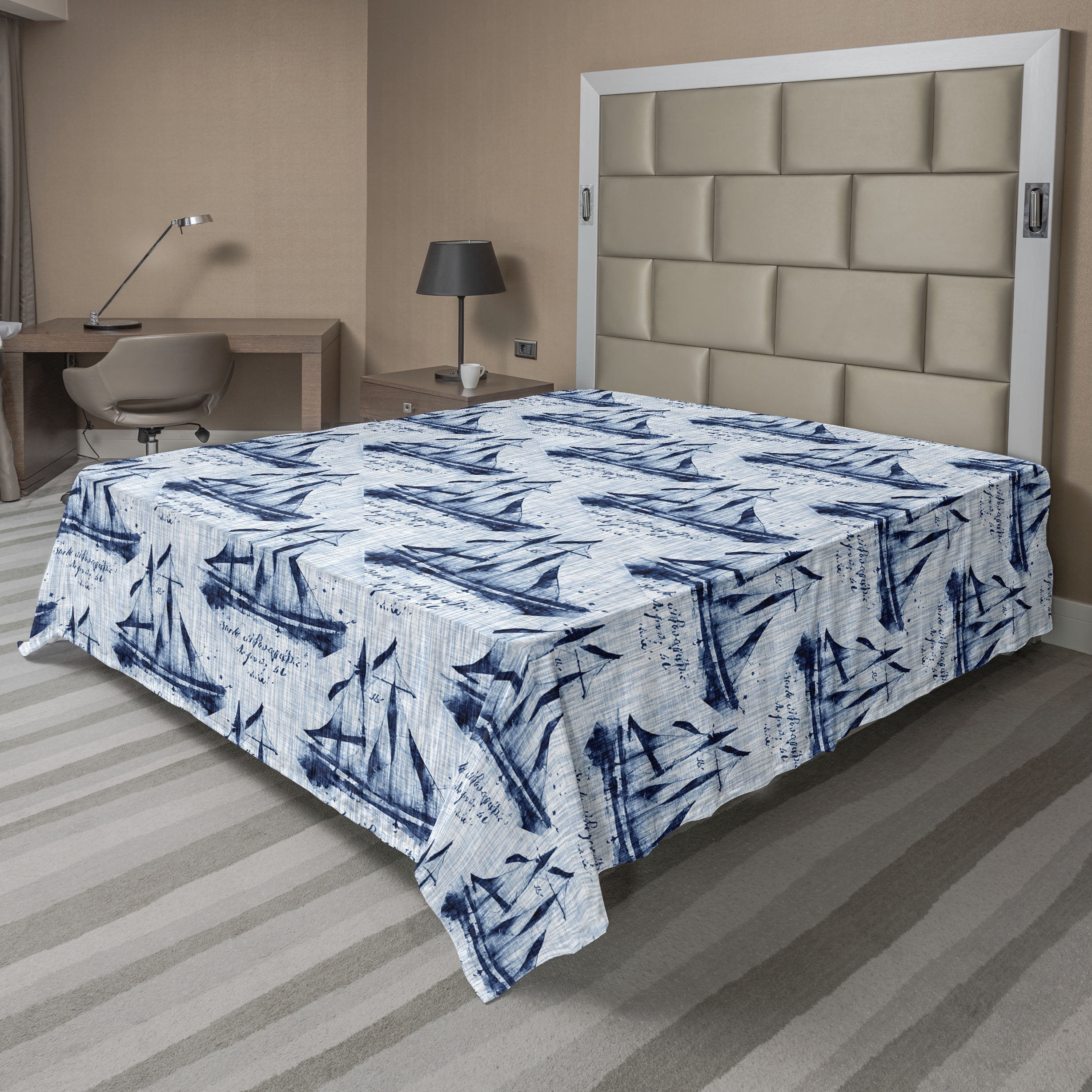 Ambesonne Marine Art Flat Bedding Sheet Soft Top Sheet, Vintage Sailing ...
