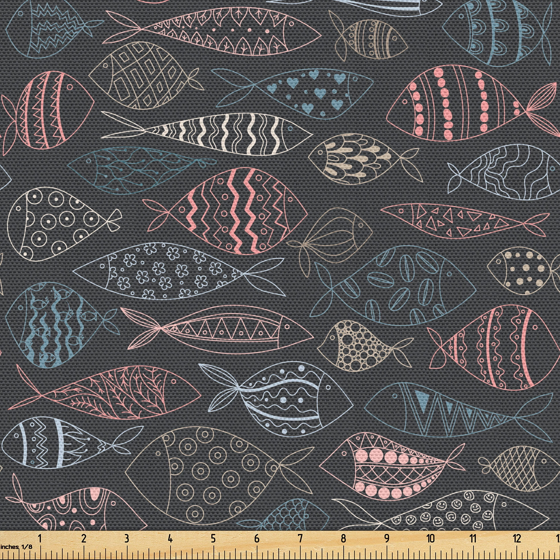 Ambesonne Marine Fabric by the Yard Upholstery, Outline Fish Print ...