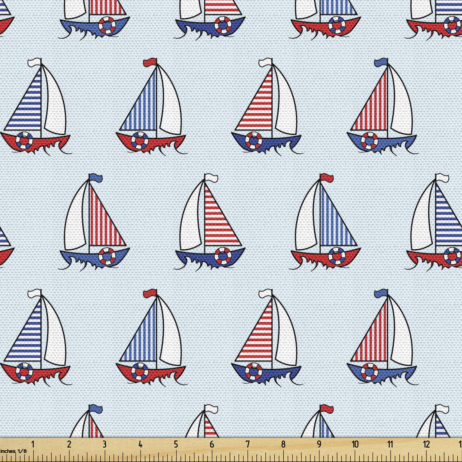 Ambesonne Marine Fabric by the Yard Upholstery, Cartoon Sailboat ...