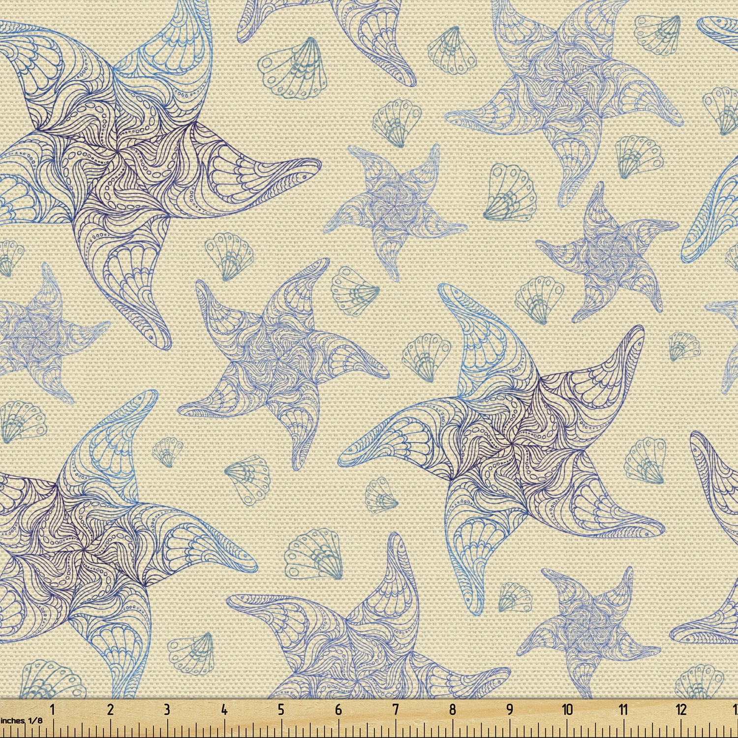 Ambesonne Marine Fabric by the Yard Upholstery, Floral Style Starfishes ...