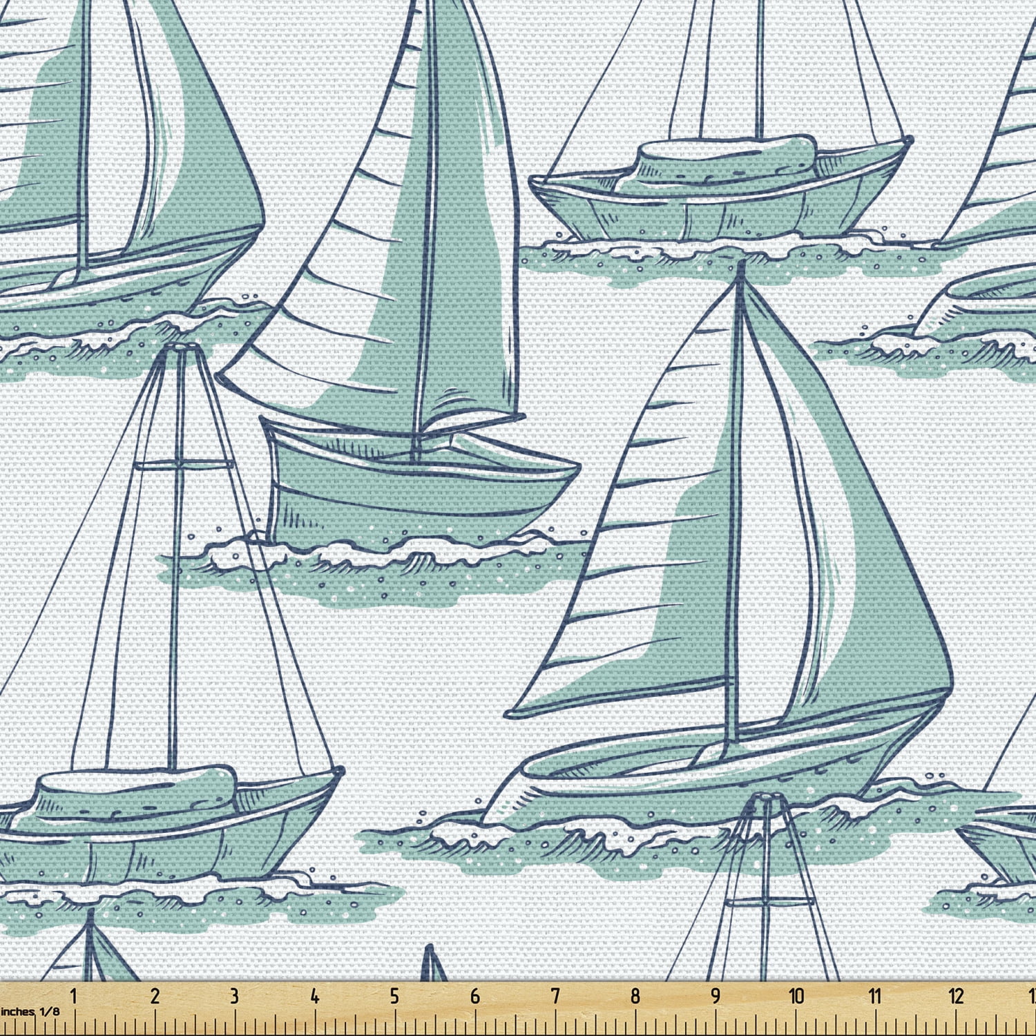 Ambesonne Marine Fabric by the Yard Upholstery, Sailboats Sketch on Sea ...