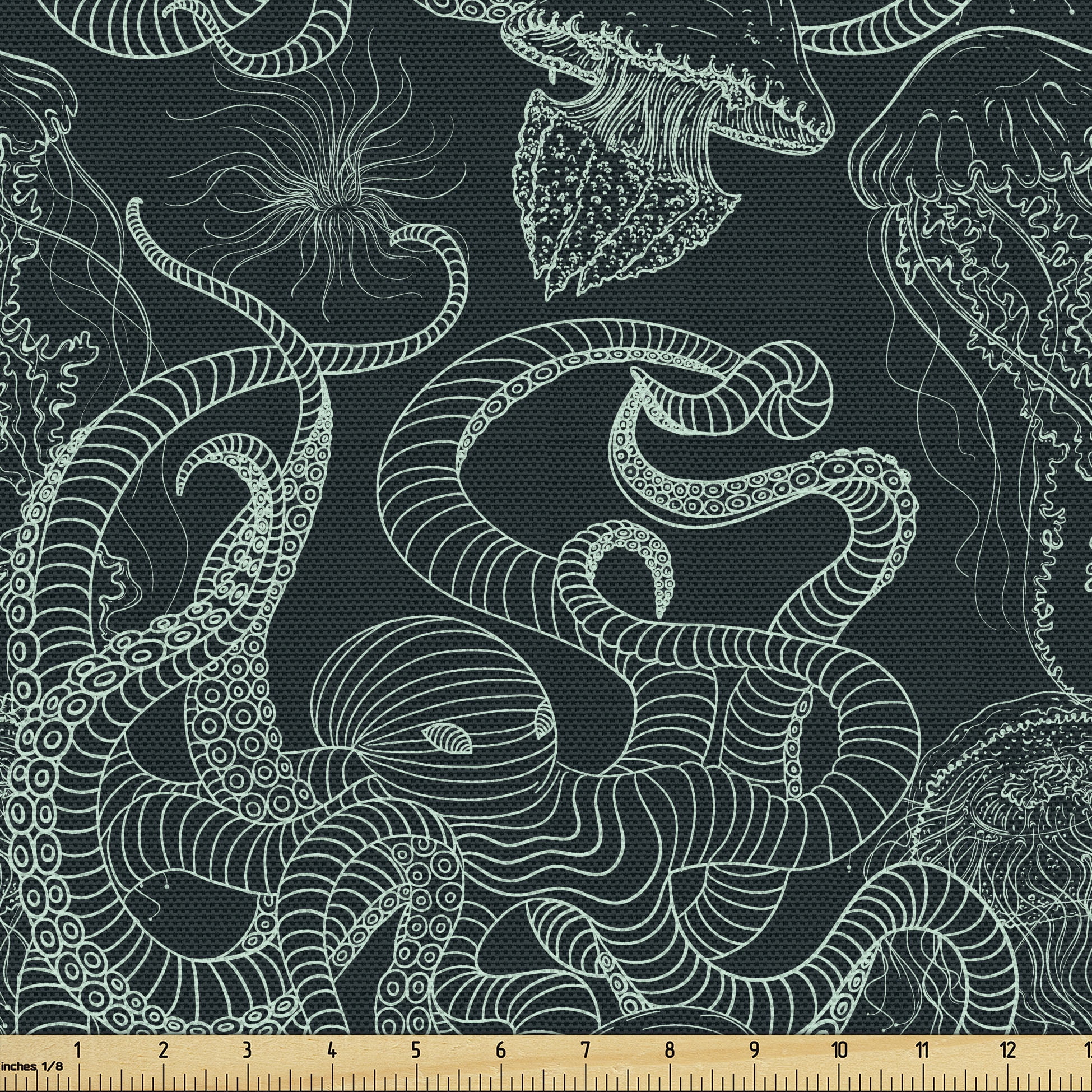 Ambesonne Marine Fabric by the Yard Upholstery, Underwater Tentacles ...