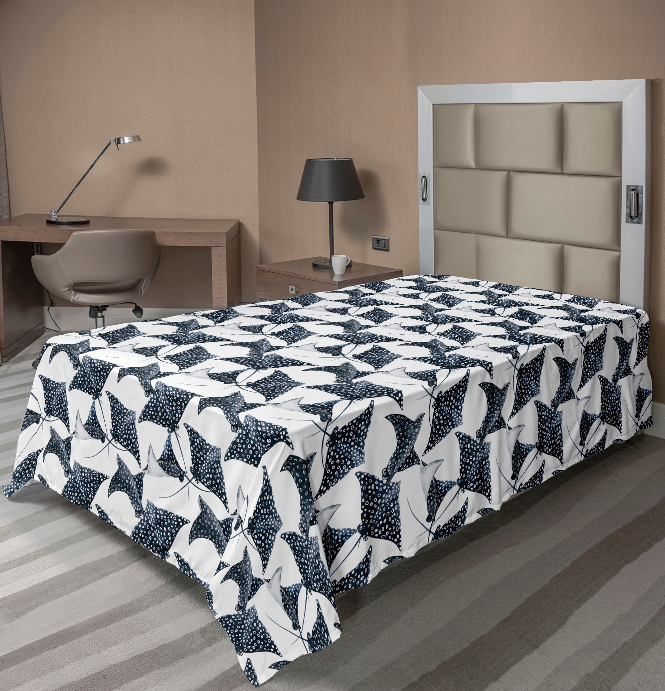 Ambesonne Marine Flat Bedding Sheet Soft Top Sheet, Ramp Fish Pattern ...