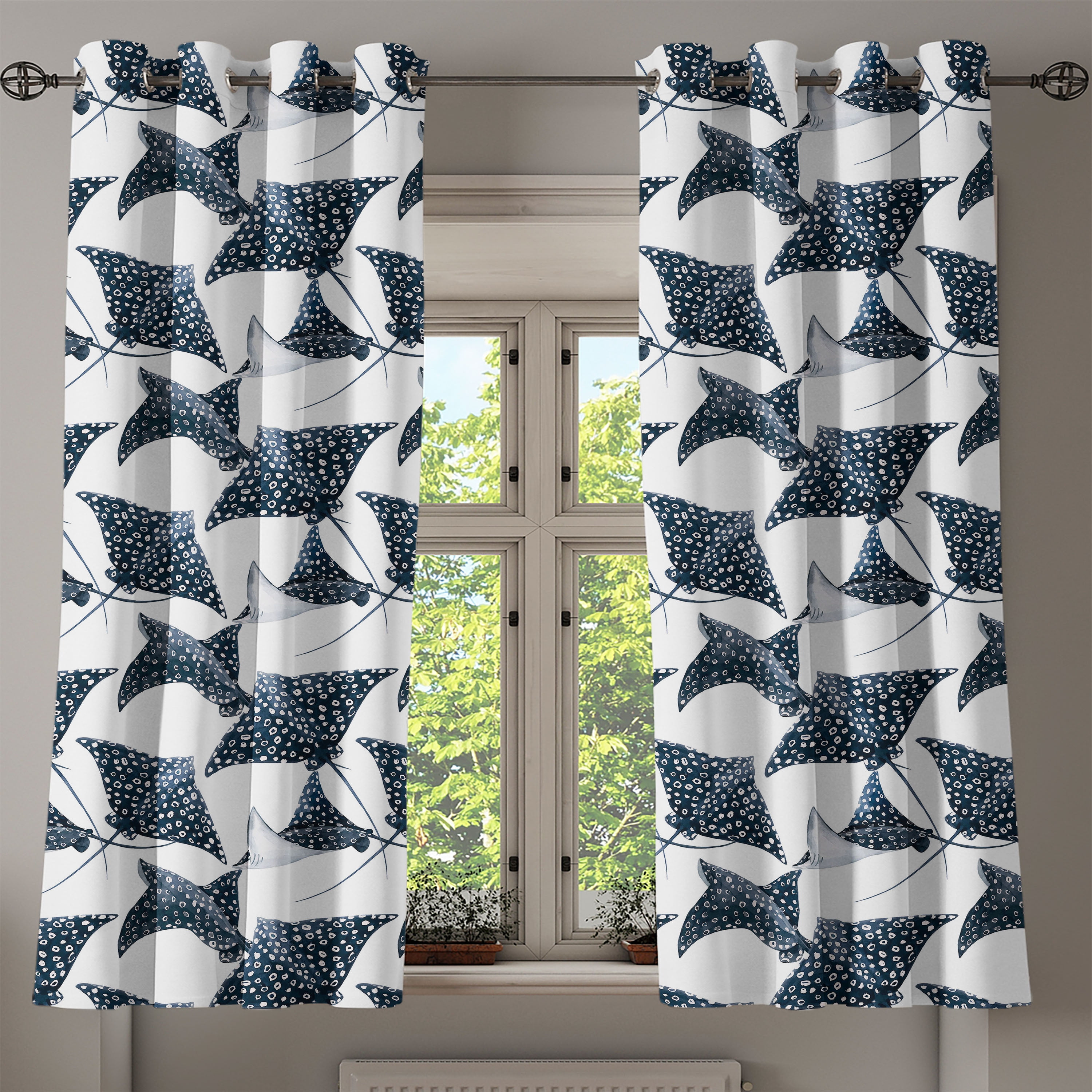 Ambesonne Marine Grommet Curtain, Ramp Fish Pattern Sea Back, 50"x60 ...