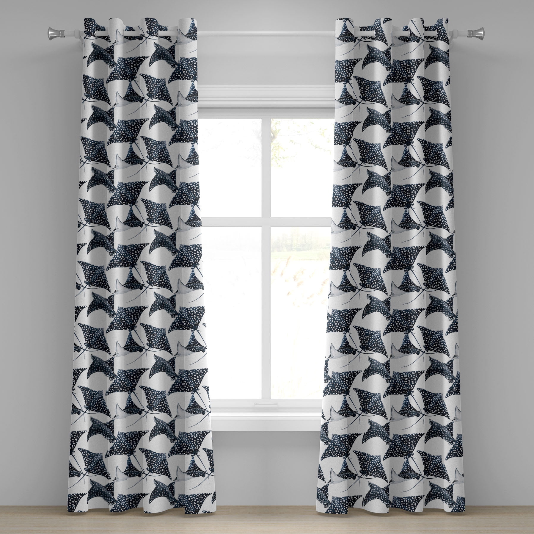 Ambesonne Marine Grommet Curtain, Ramp Fish Pattern Sea Back, 50"x96 ...