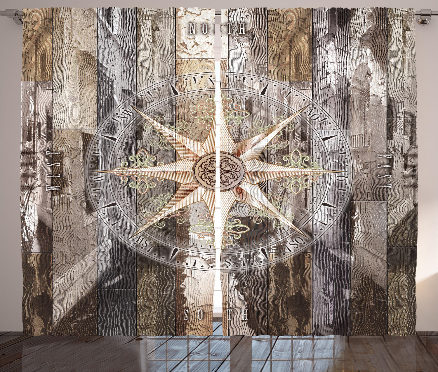 Ambesonne Marine Life Curtains 2 Panel Set, Compass Navy Ocean, 108" x ...