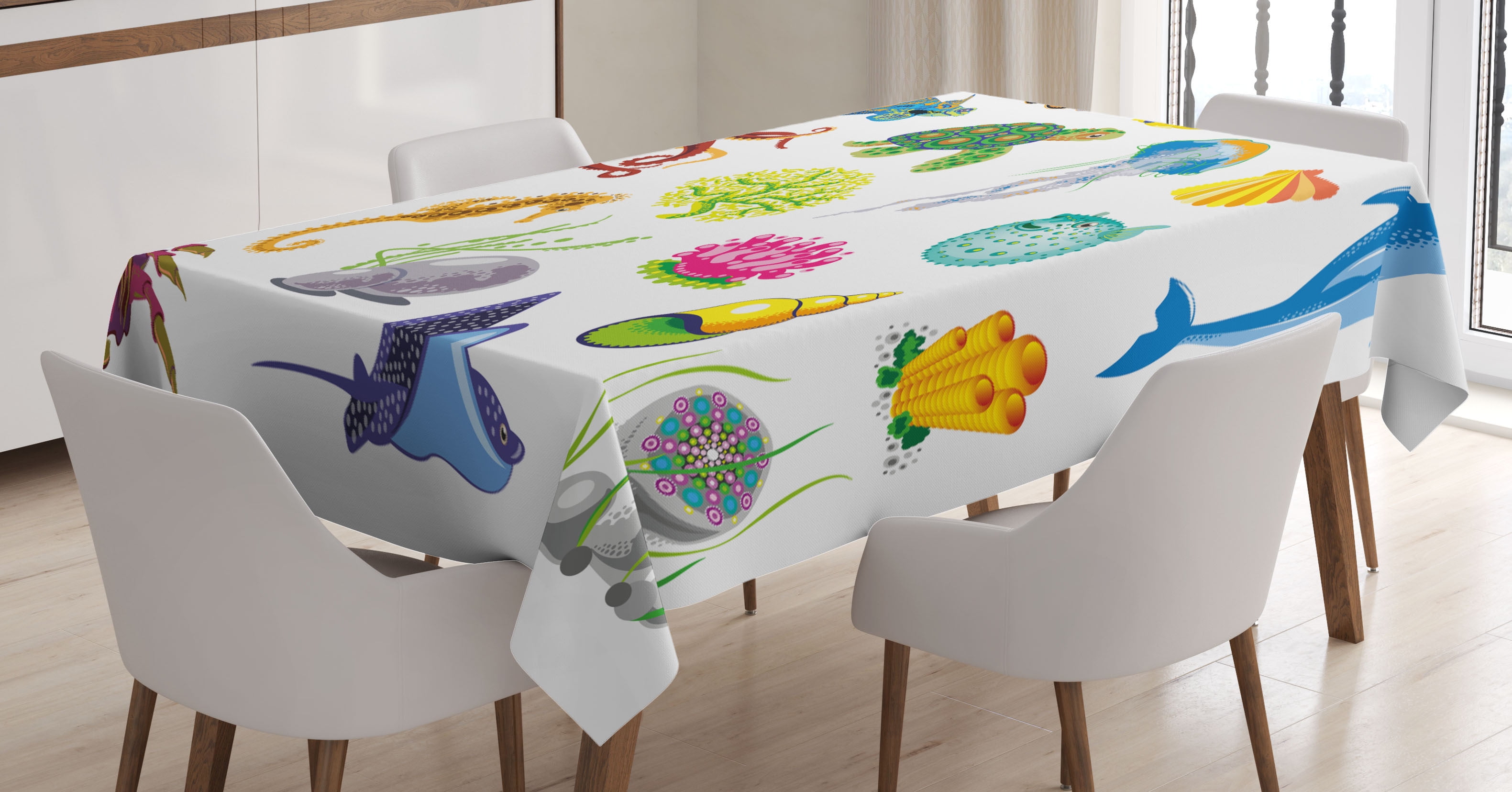 Ambesonne Marine Tablecloth Rectangular Table Cover, Sea Animals ...