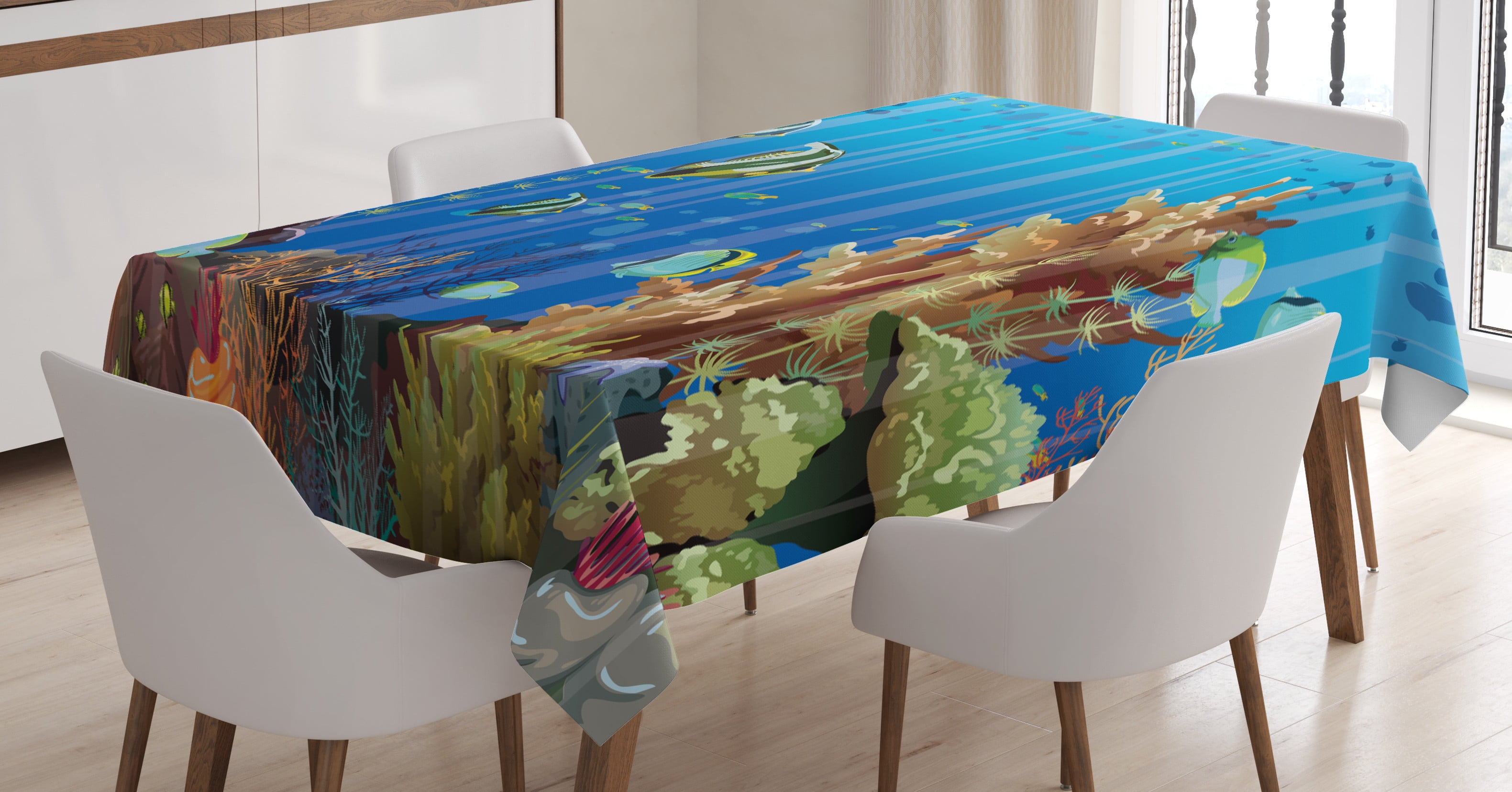 Ambesonne Marine Tablecloth Rectangular Table Cover, Underwater World ...