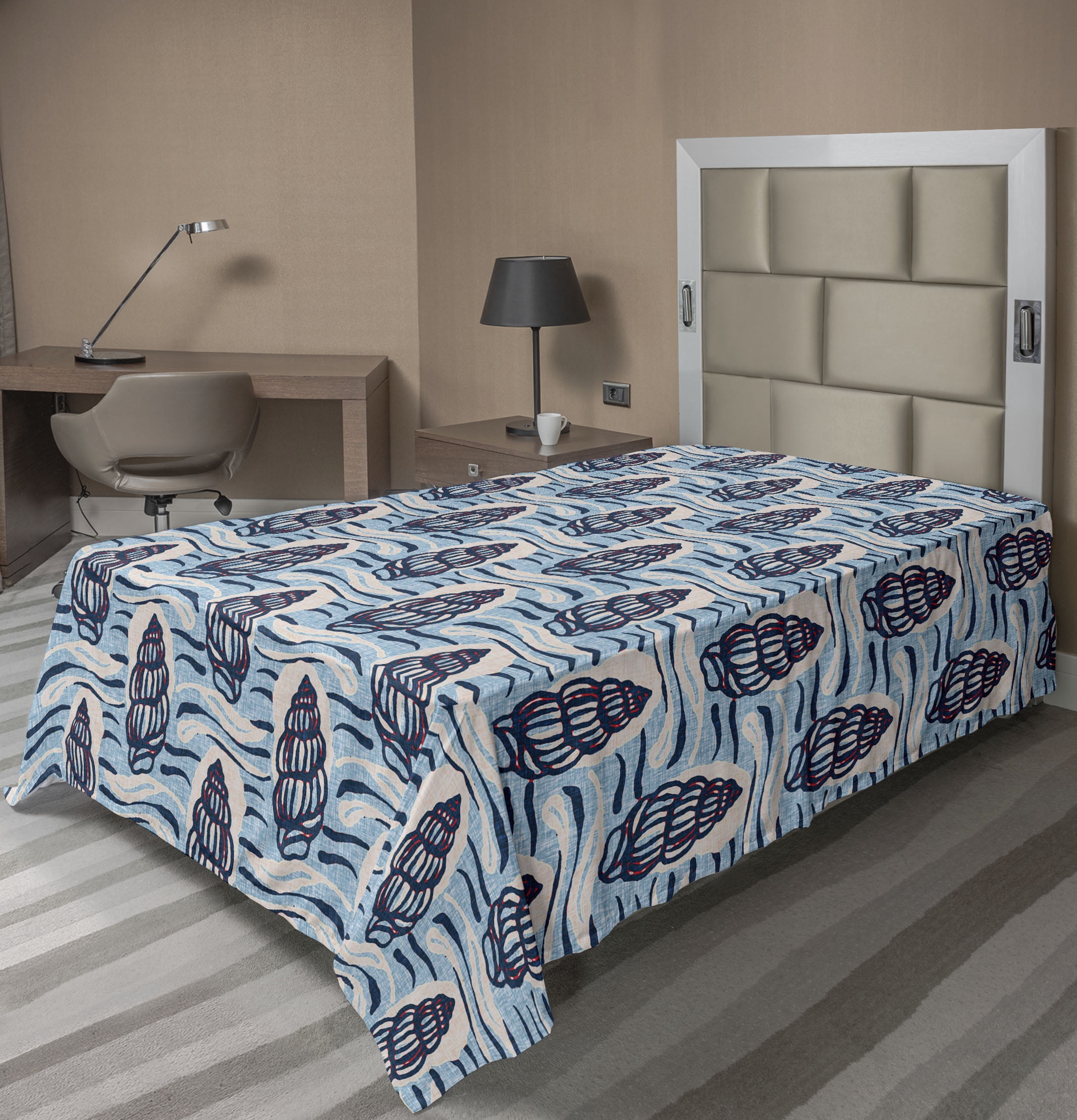 Ambesonne Marine Themed Flat Bedding Sheet Soft Top Sheet, Nautical Ocean Waves, Twin, Pale ...