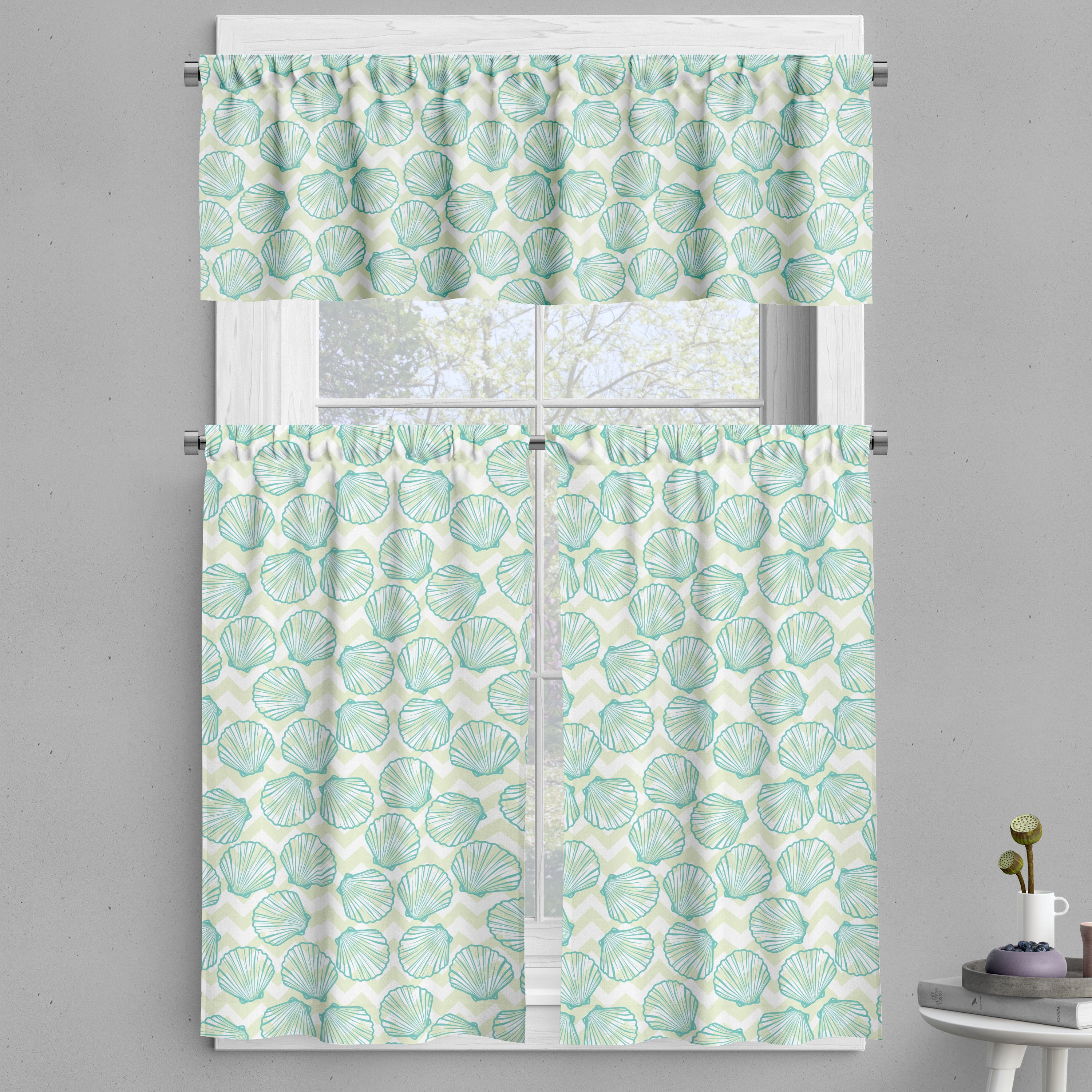 Ambesonne Marine Valance & Curtain, Sea Shell Zigzags Summer, 55"x45 ...