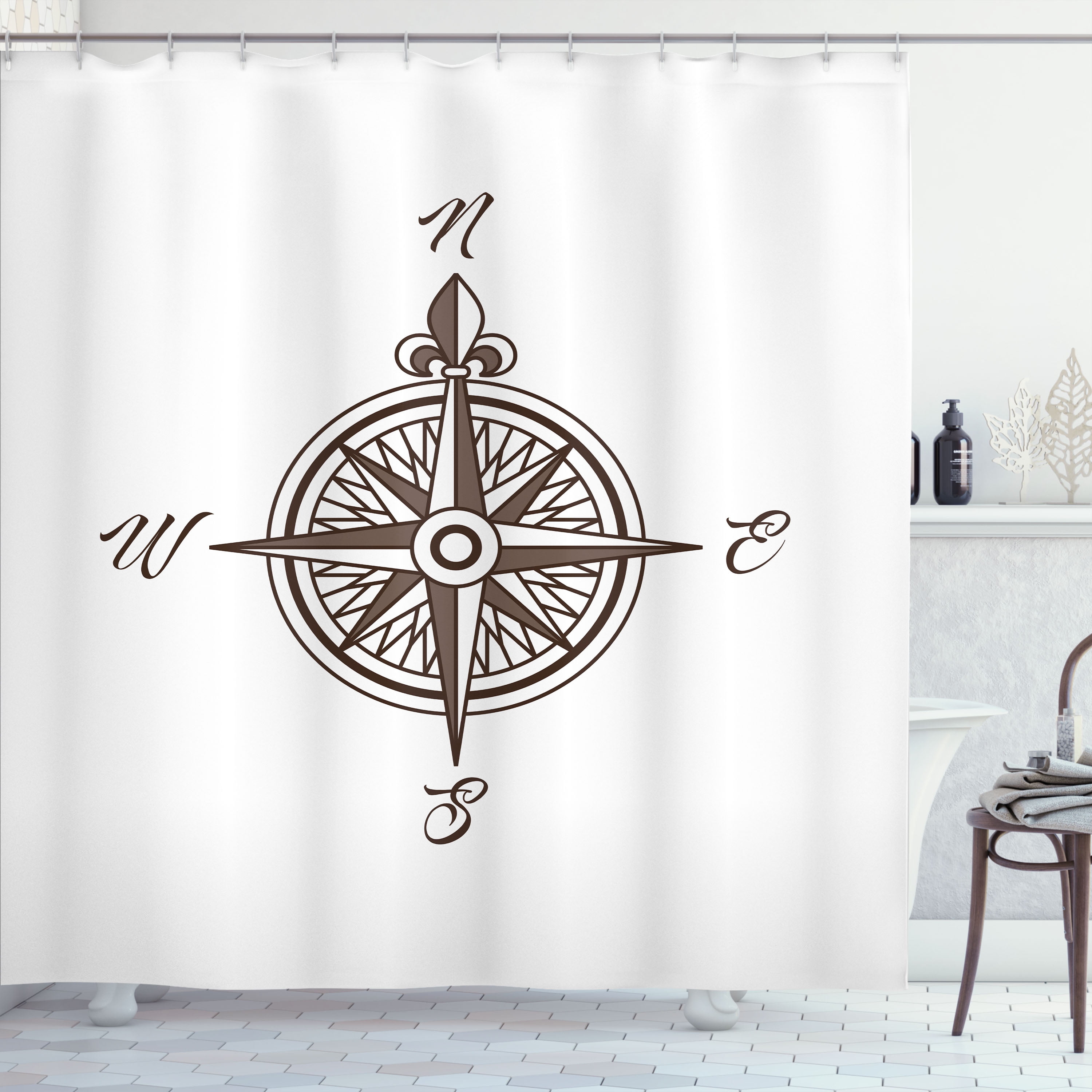 Ambesonne Maritime Shower Curtain, Simple Retro Windrose Art, 69"Wx70"L ...