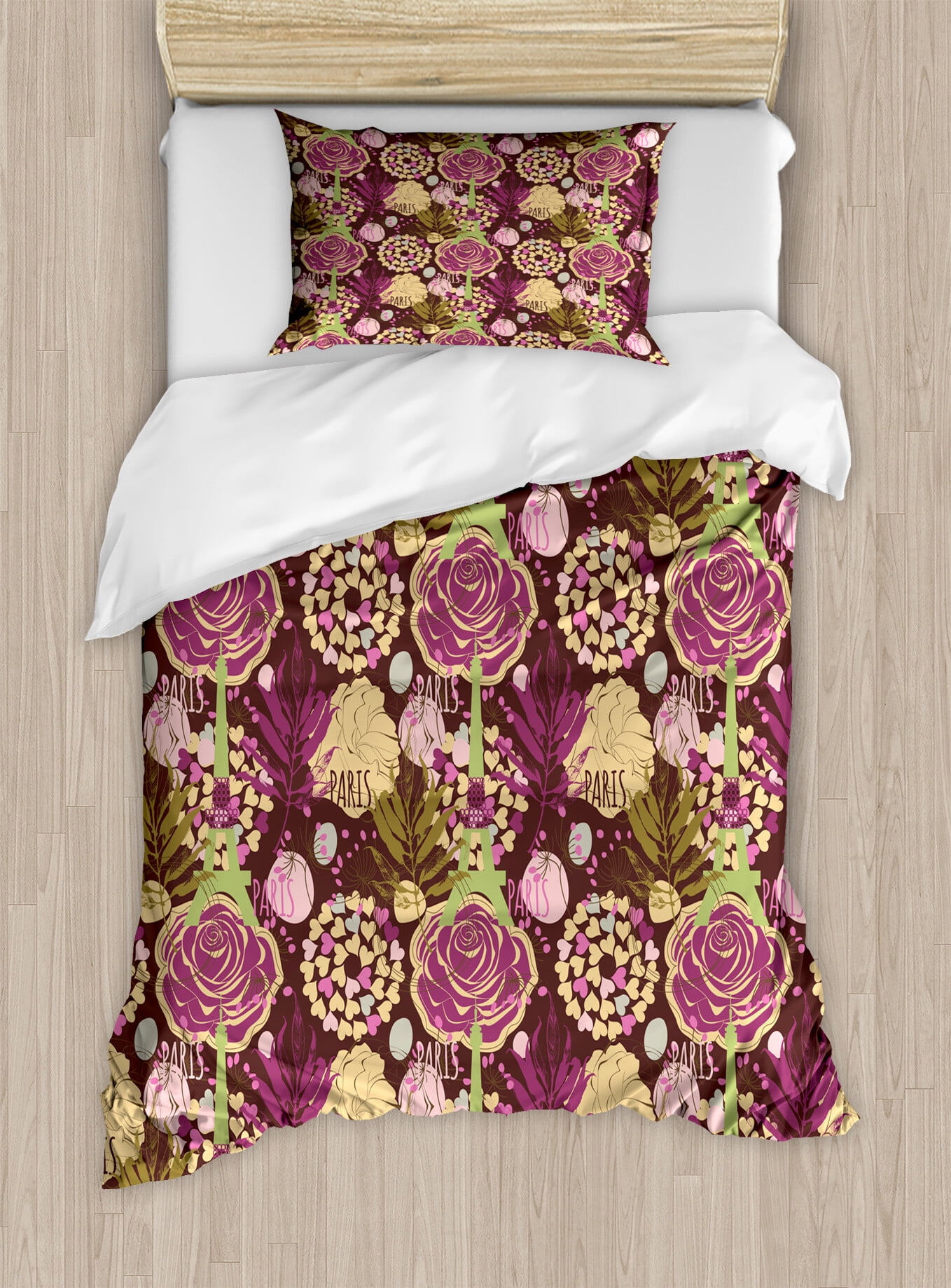 Ambesonne Maroon Duvet Cover Set, Plum French Eiffel Tower, Twin, Pale ...
