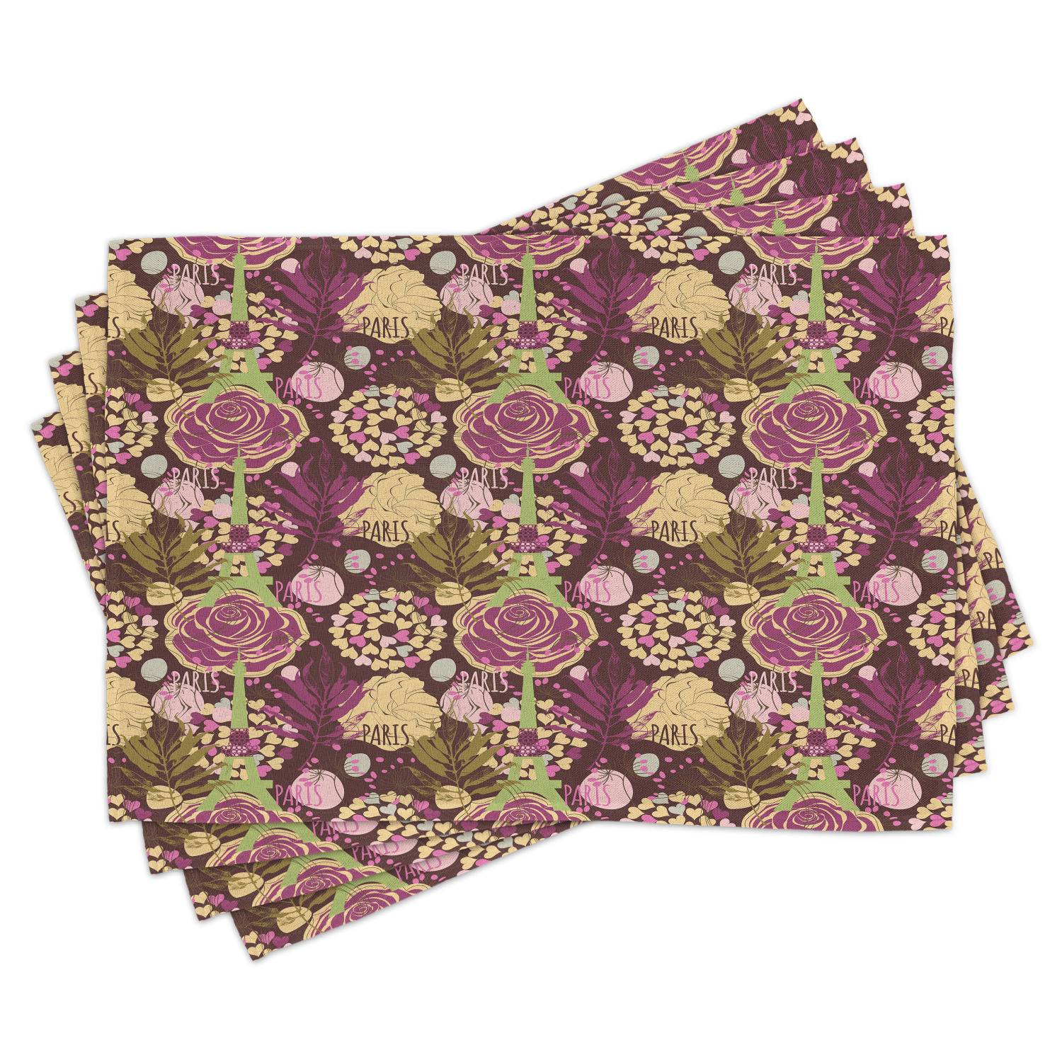 Ambesonne Maroon Place Mats Set of 4, Plum French Eiffel Tower ...