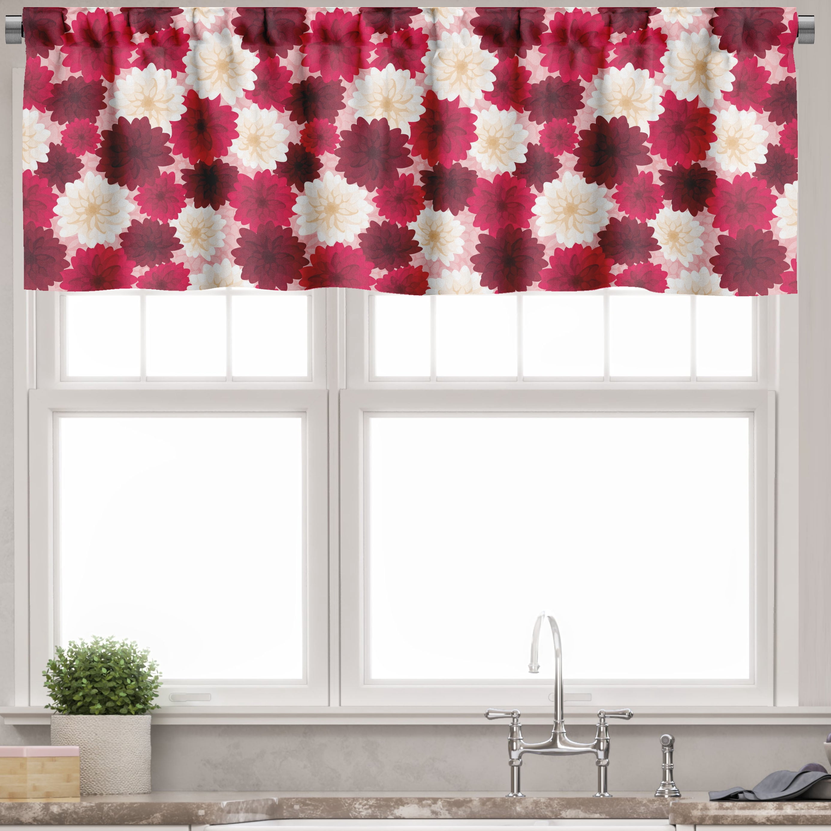 Ambesonne Maroon Valance Pack of 2, Blossoming Dahlia Flowers, 54"X18 ...